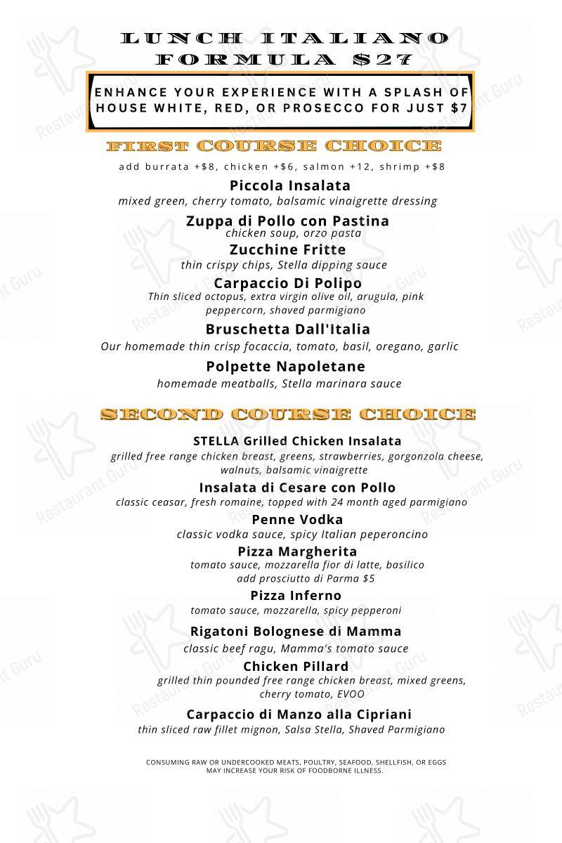 Menu at Stella Ristorante Italiano pub & bar, Southlake