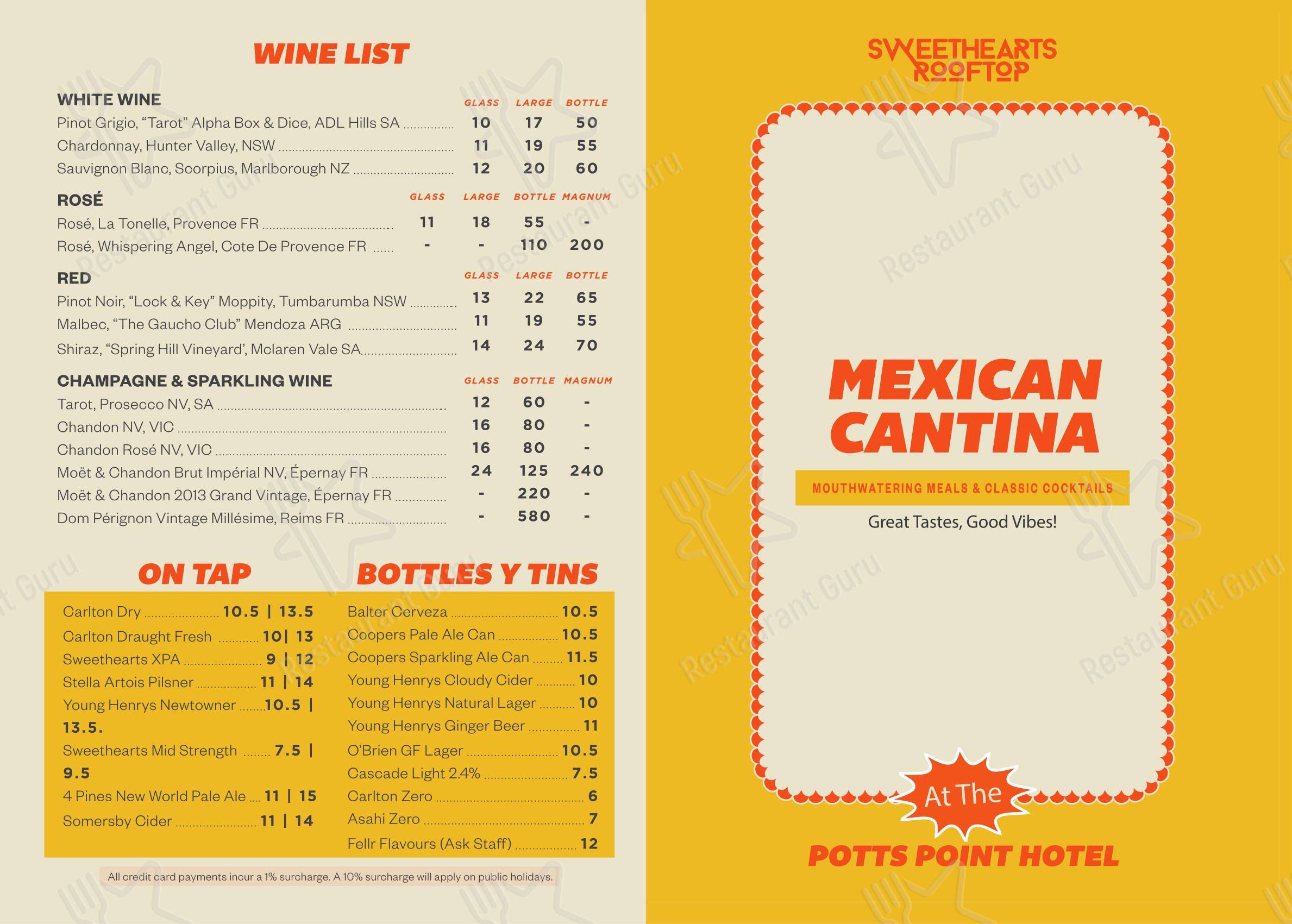 Menu at Sweethearts Rooftop pub & bar, Potts Point, Level 3/33-35 ...