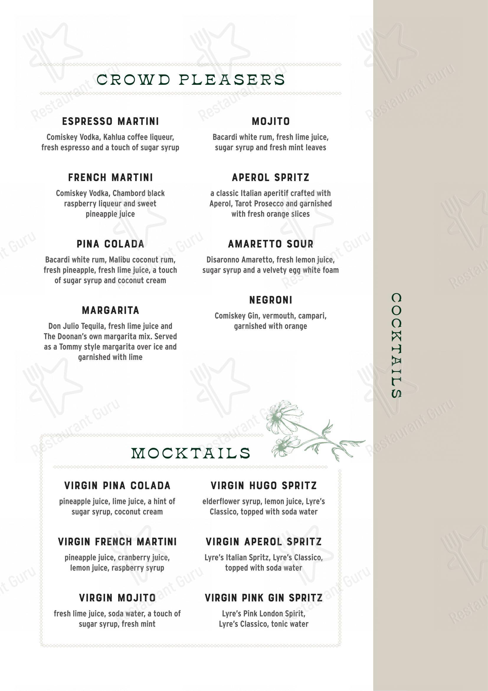 Menu at The Doonan restaurant, Australia