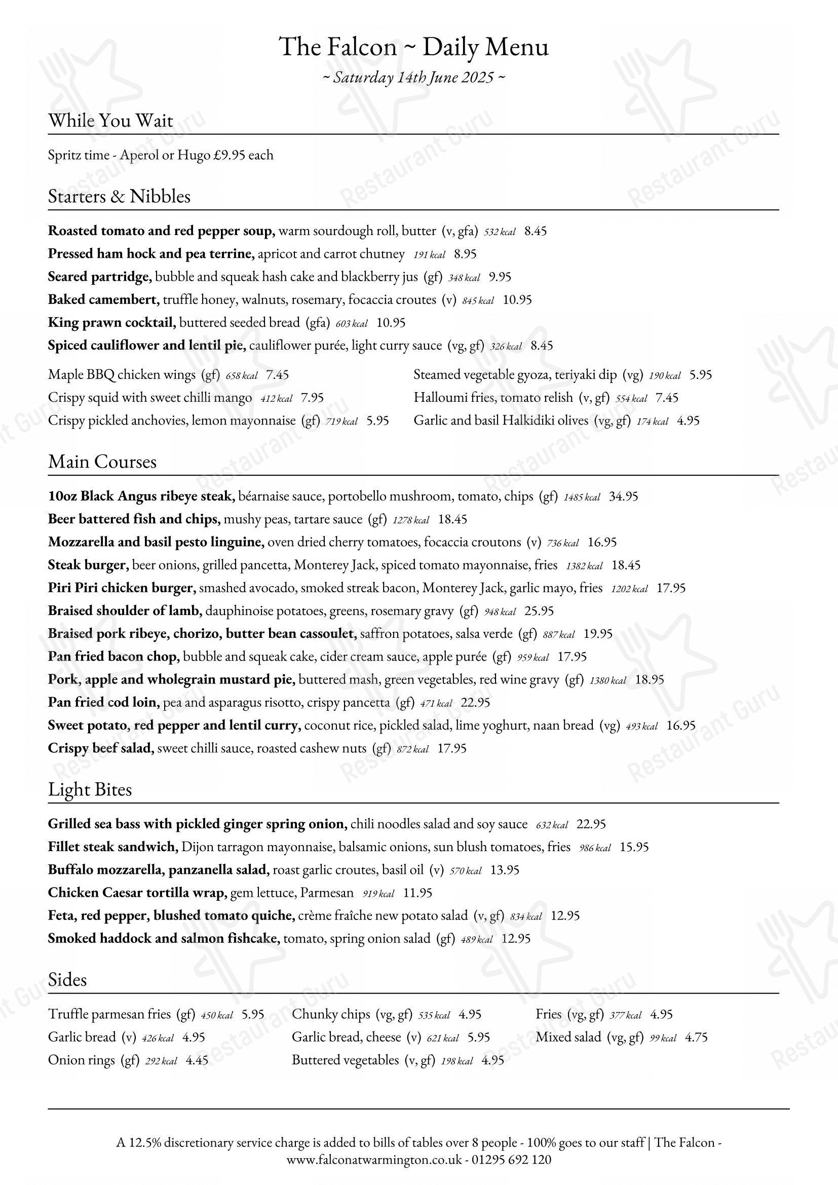 Menu at The Falcon at Warmington pub & bar, Banbury, Warwick Rd