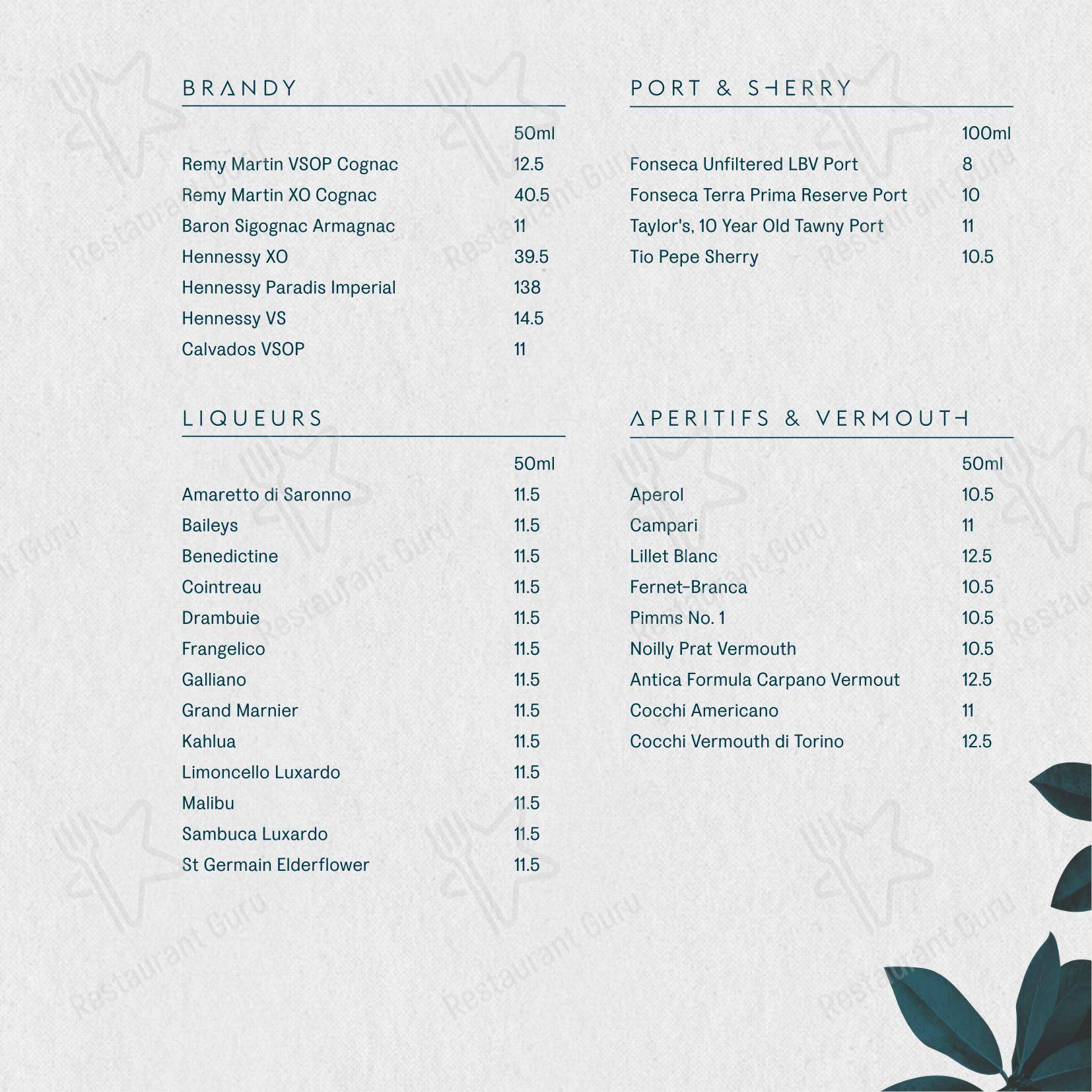 Menu at The Glasshouse restaurant, Watford, Chandler's Cross