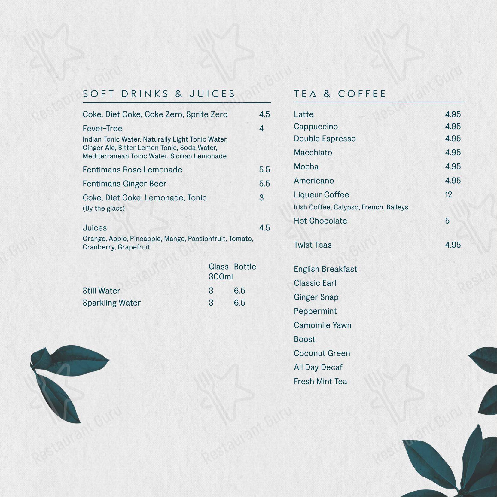 Menu at The Glasshouse restaurant, Watford, Chandler's Cross