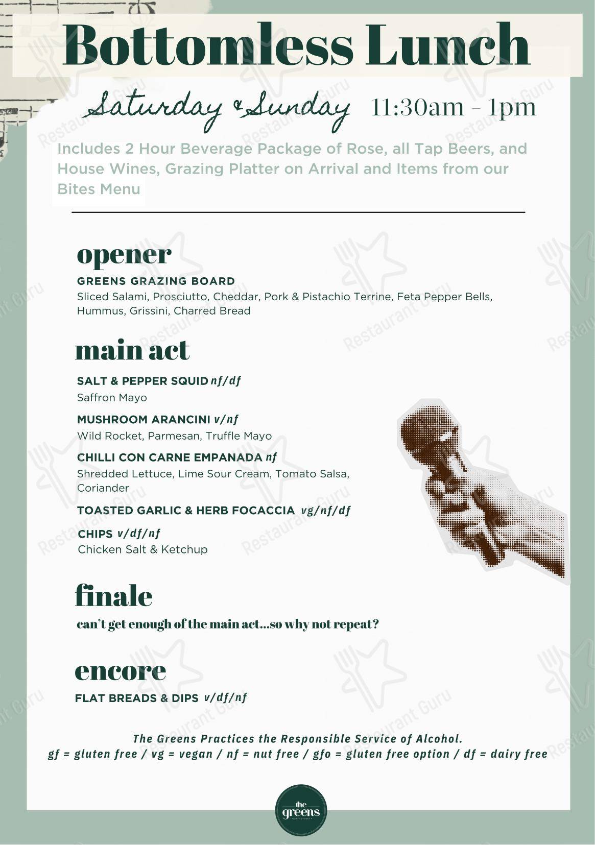 Menu at The Greens North Sydney pub & bar, North Sydney