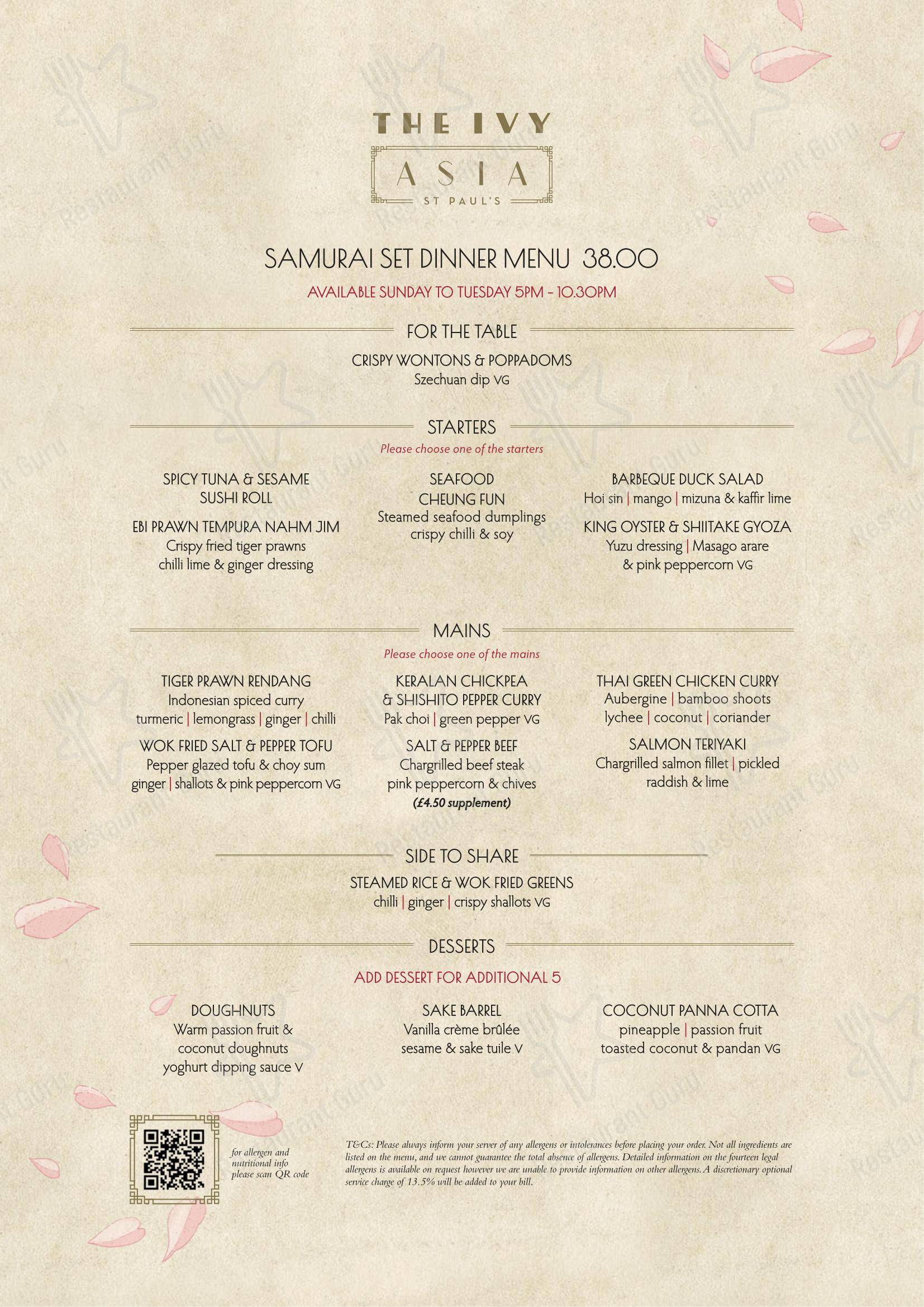 Menu at The Ivy Asia St Paul's restaurant, London