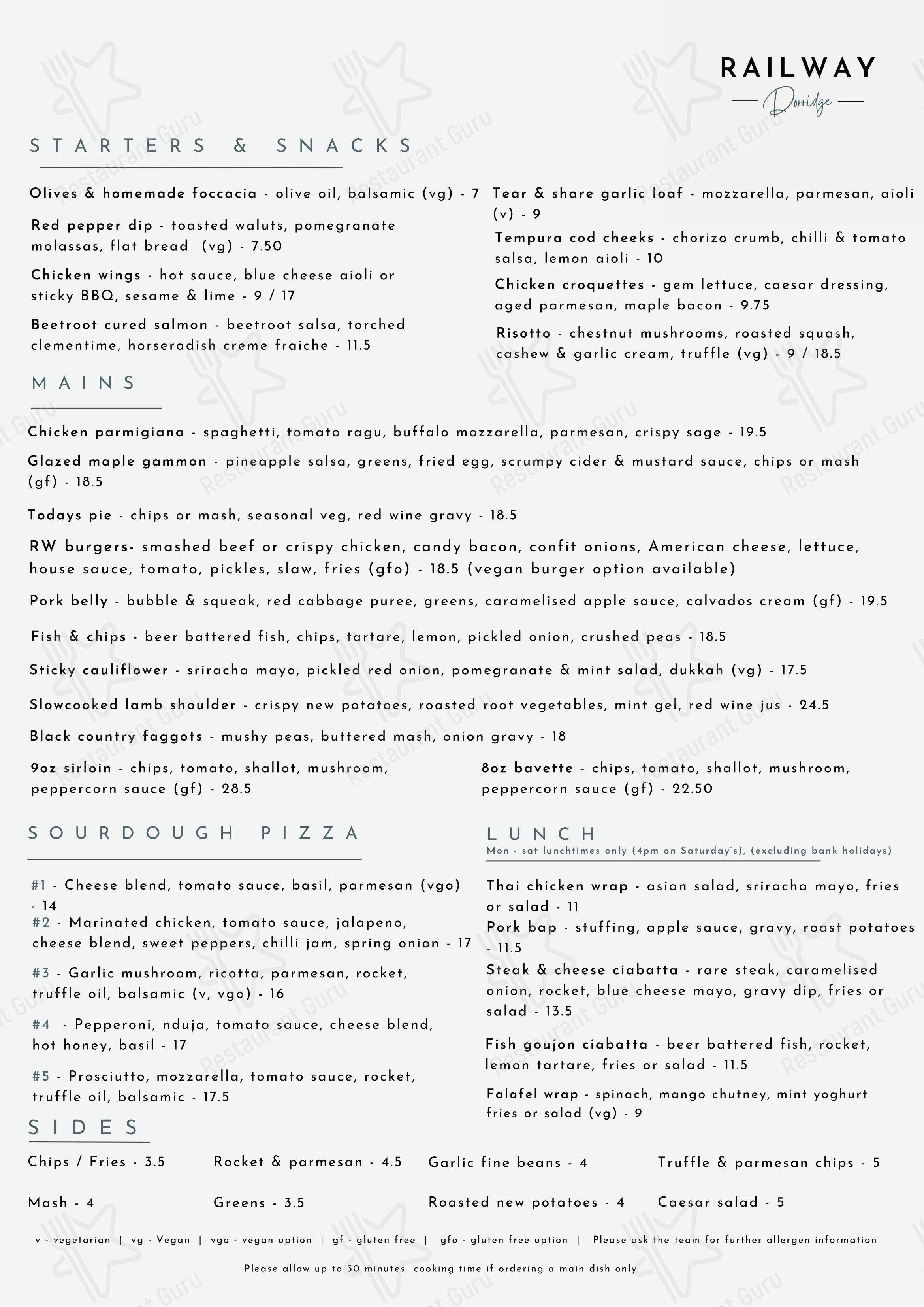 Menu at The Railway Inn pub & bar, Solihull, Packwood Cottages