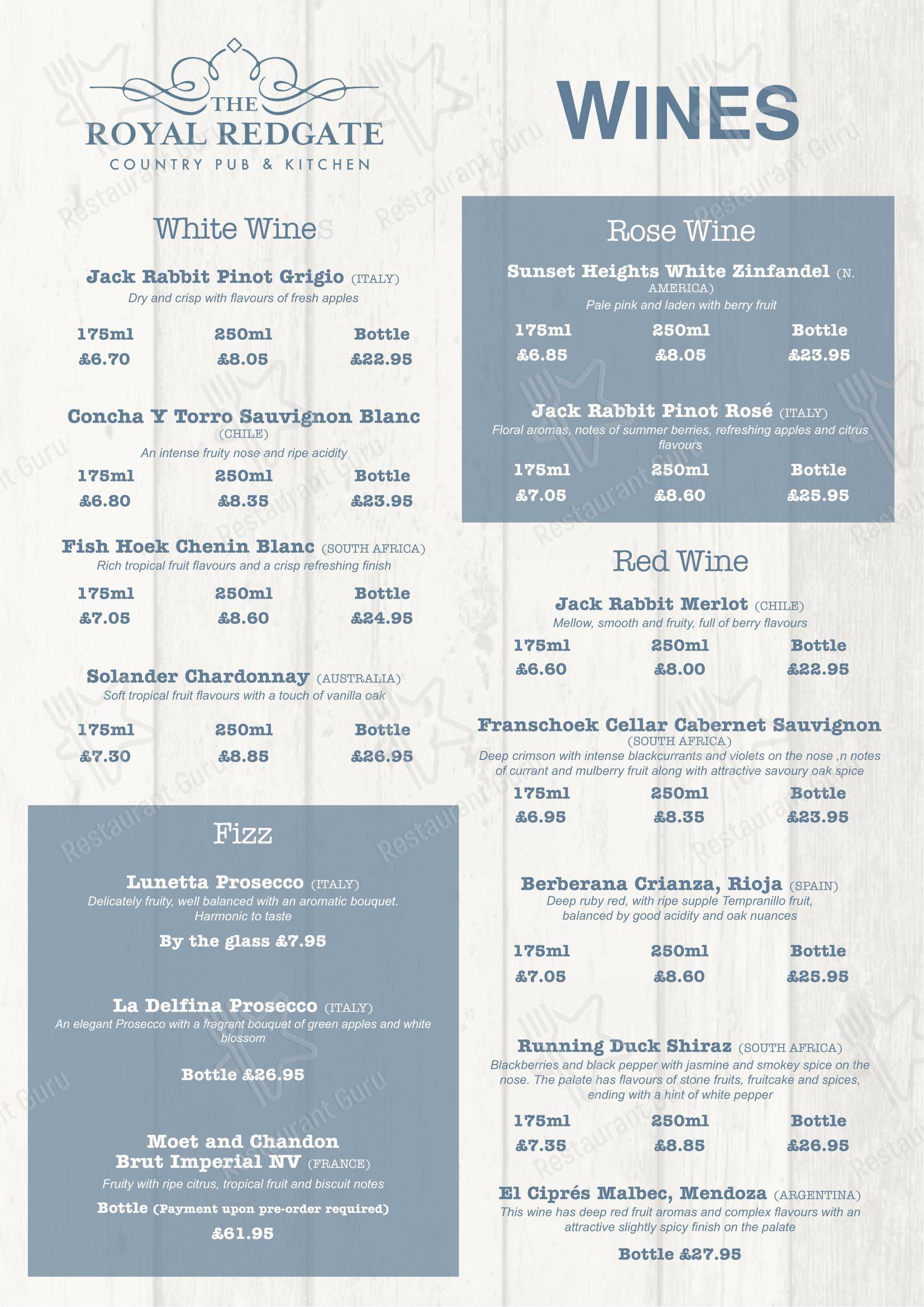 Menu at The Royal Redgate pub & bar, Nuneaton, Watling St