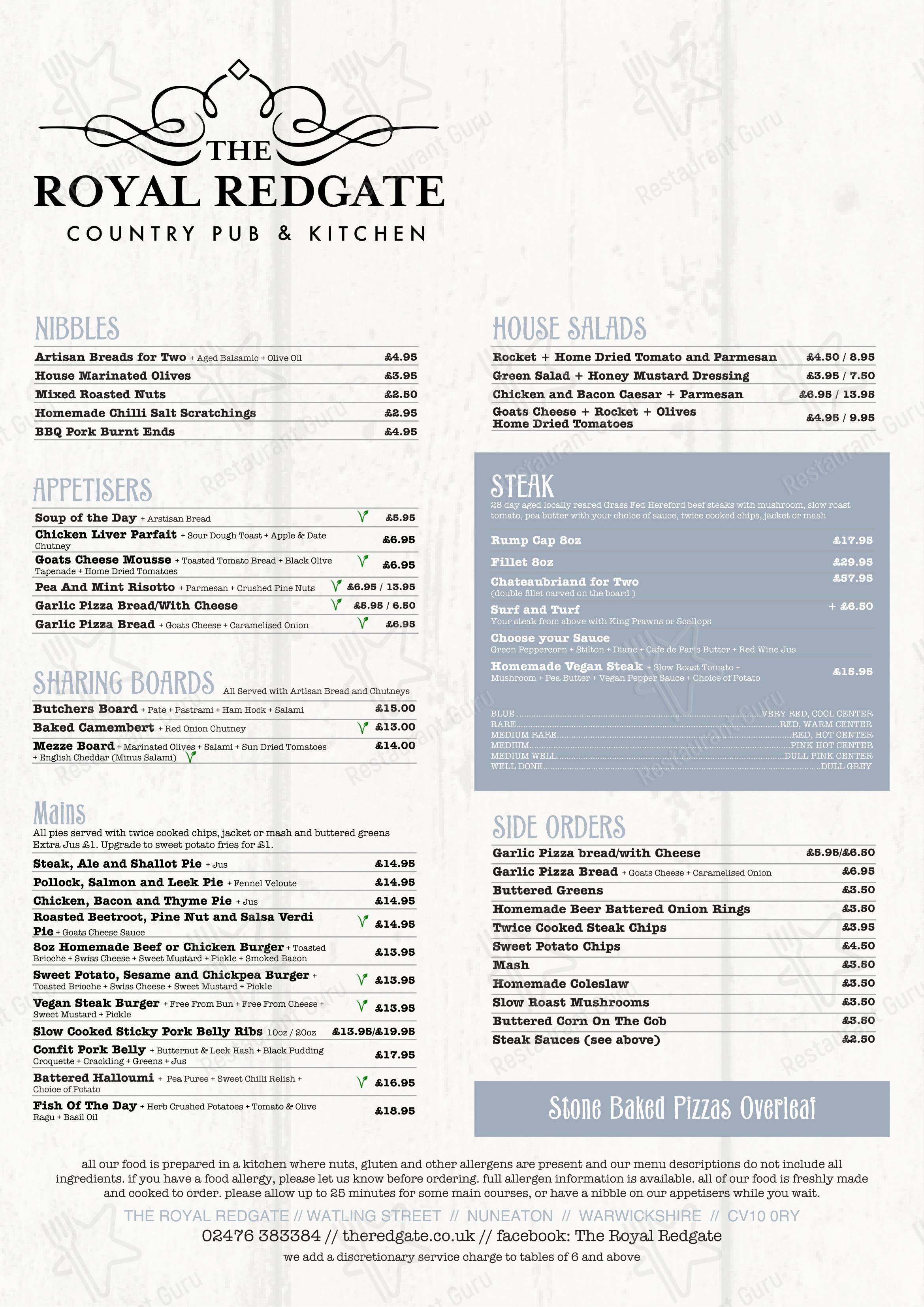 Menu at The Royal Redgate pub & bar, Nuneaton, Watling St