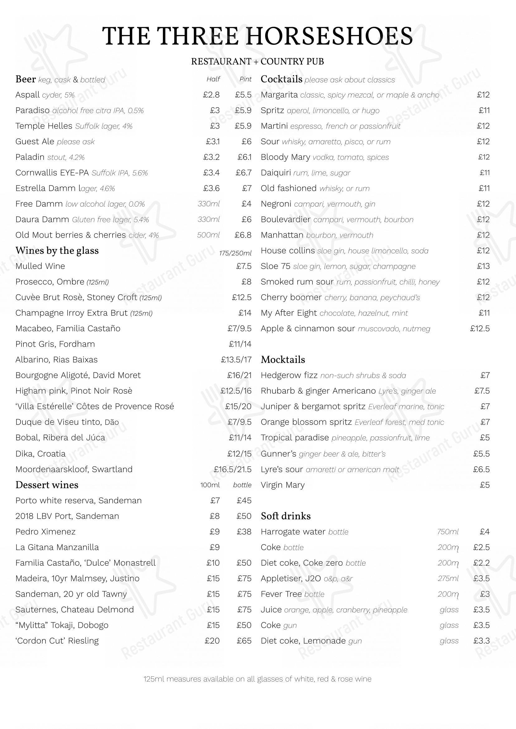 Menu at The Three Horseshoes pub & bar, Colchester, 74 Church Rd