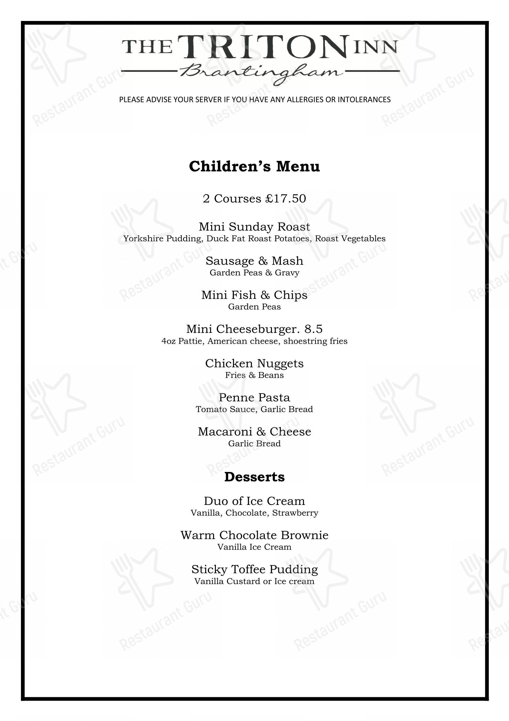 Menu at The Triton Inn pub & bar, Brough