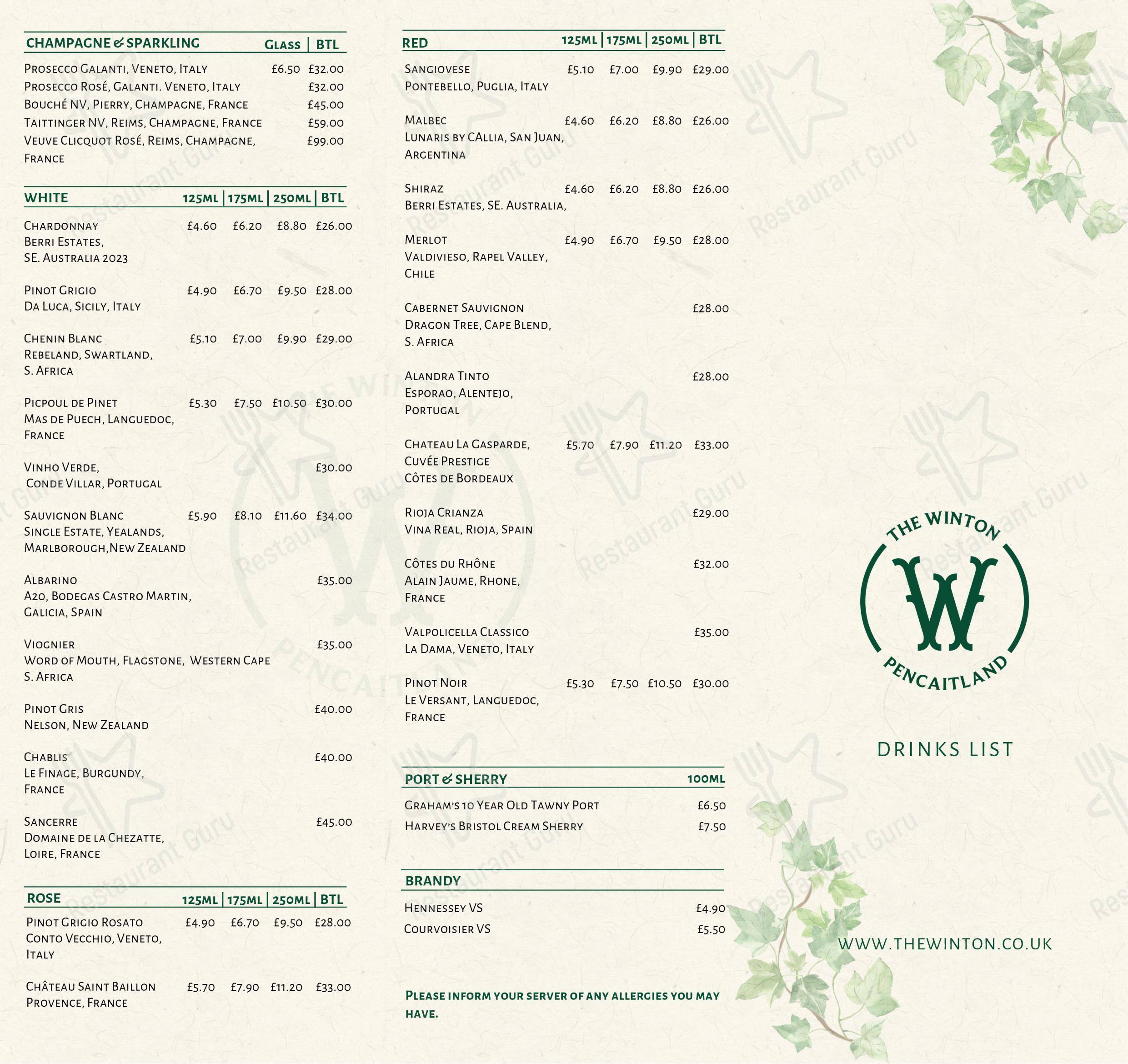 Menu at The Winton pub & bar, Pencaitland