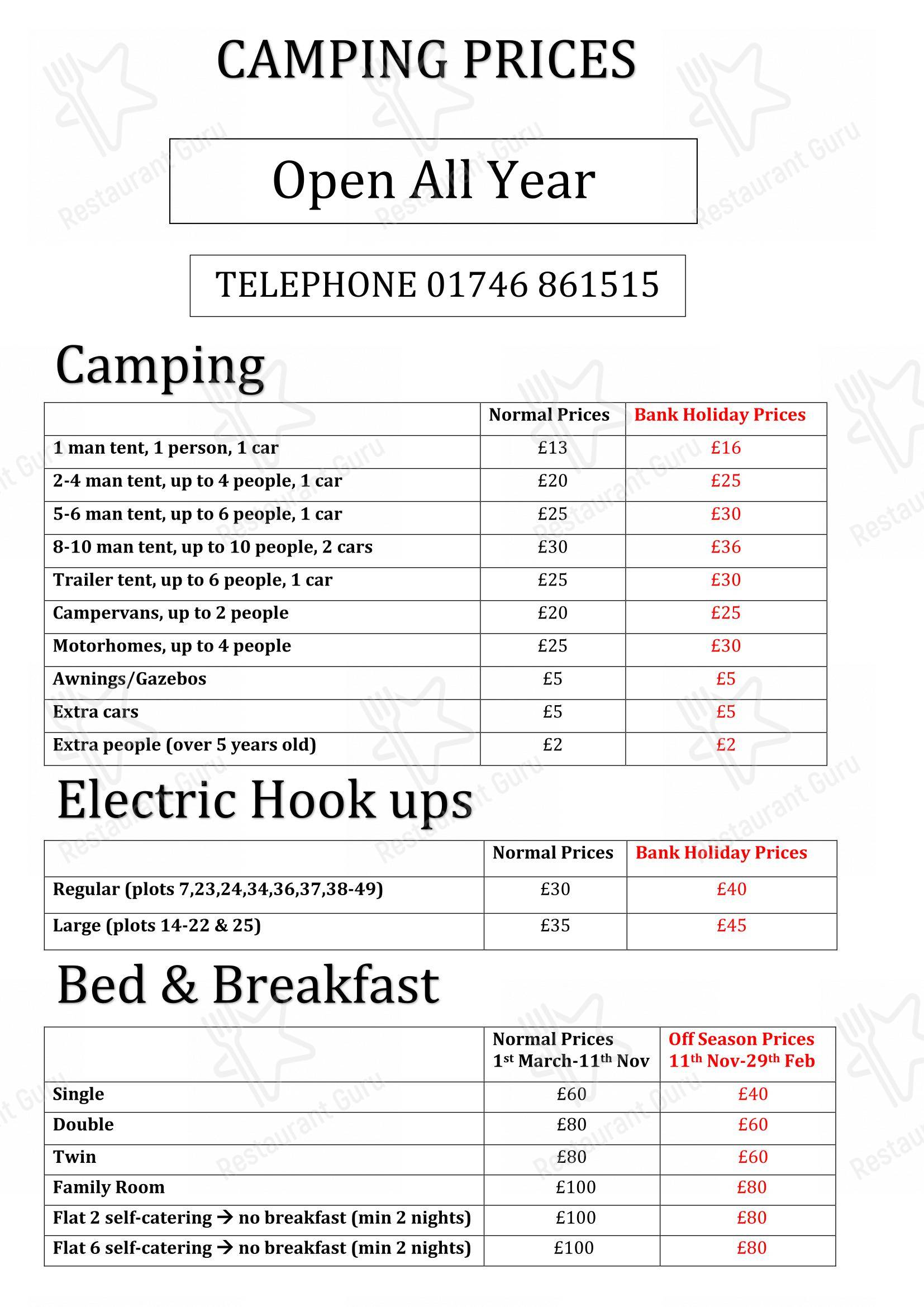 Menu at Unicorn Inn pub & bar, Hampton Loade, Hampton Loade