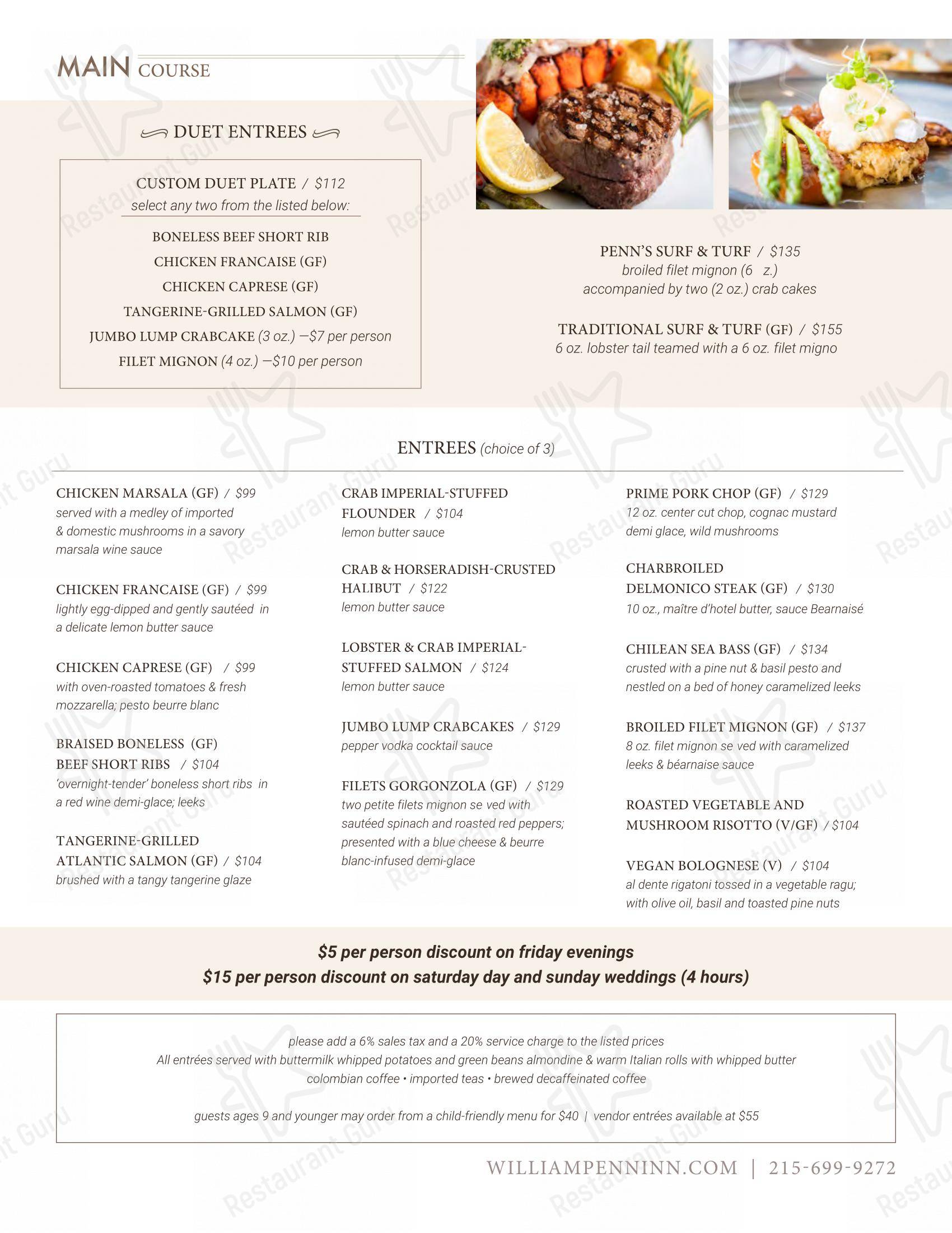Menu at William Penn Inn restaurant, Gwynedd