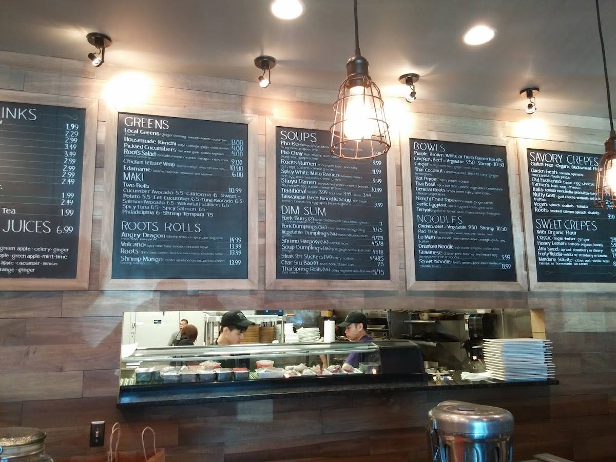 Menu at roots restaurant, Princeton