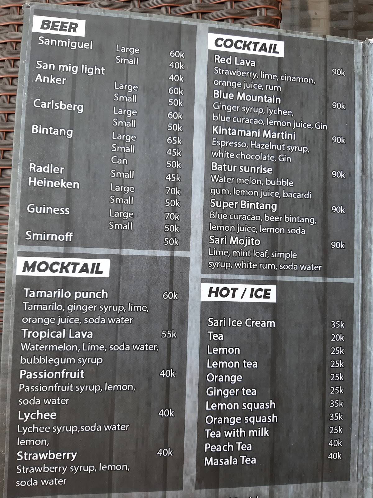 Menu at sari mountain View Restaurant, Bar and Coffee, Kintamani, Jl ...