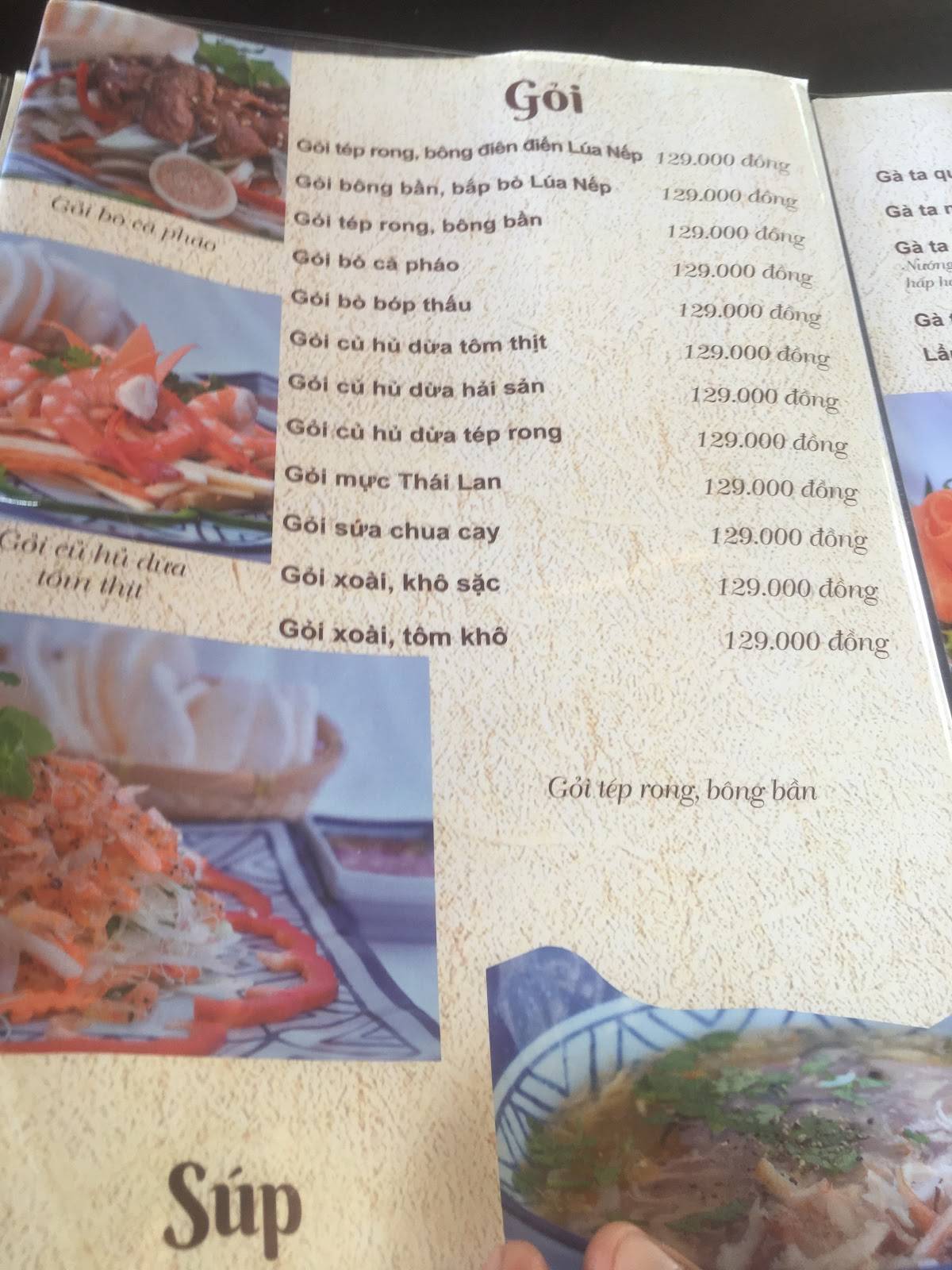 Menu at Nhà Hàng Lúa Nếp Bến Tre restaurant, Ben Tre