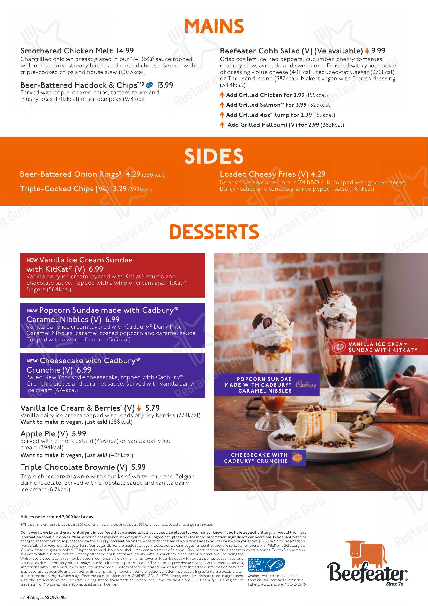 Menu at Hilden Manor Beefeater pub & bar, Tonbridge