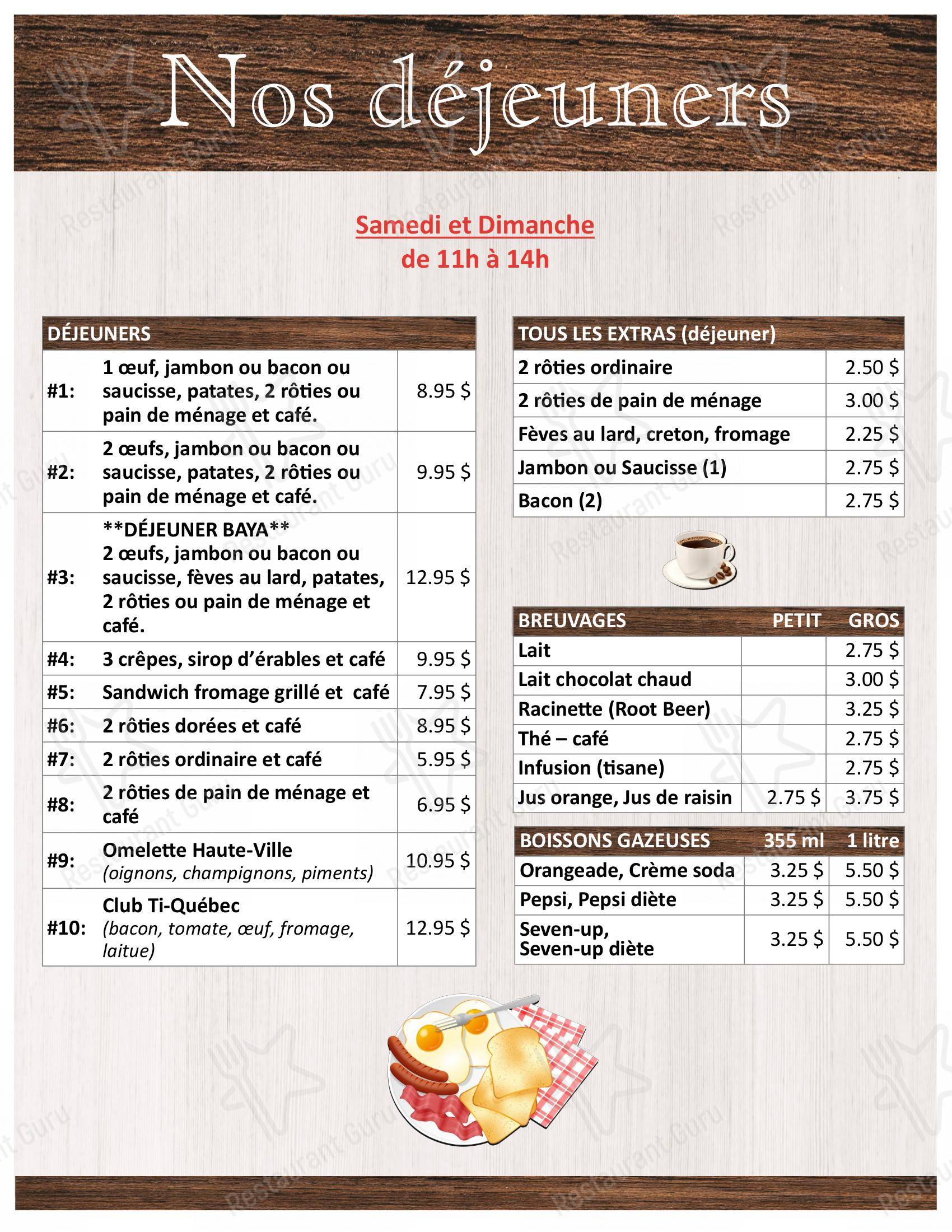 Menu au Restaurant Haute-Ville, Rimouski