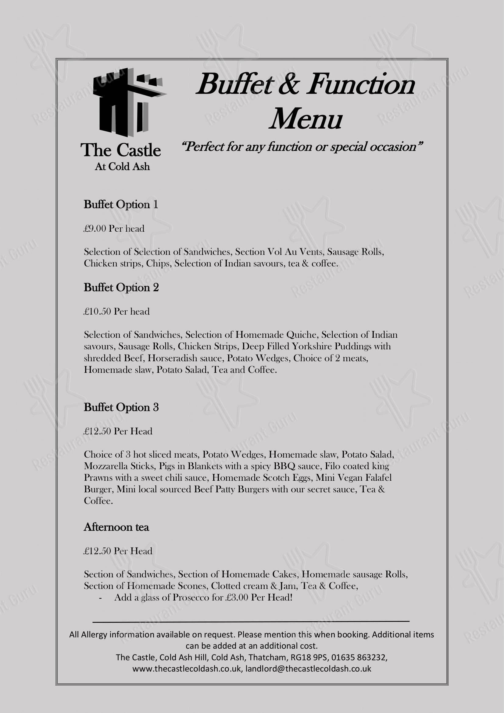 Menu at The Castle Cold Ash pub & bar, Thatcham