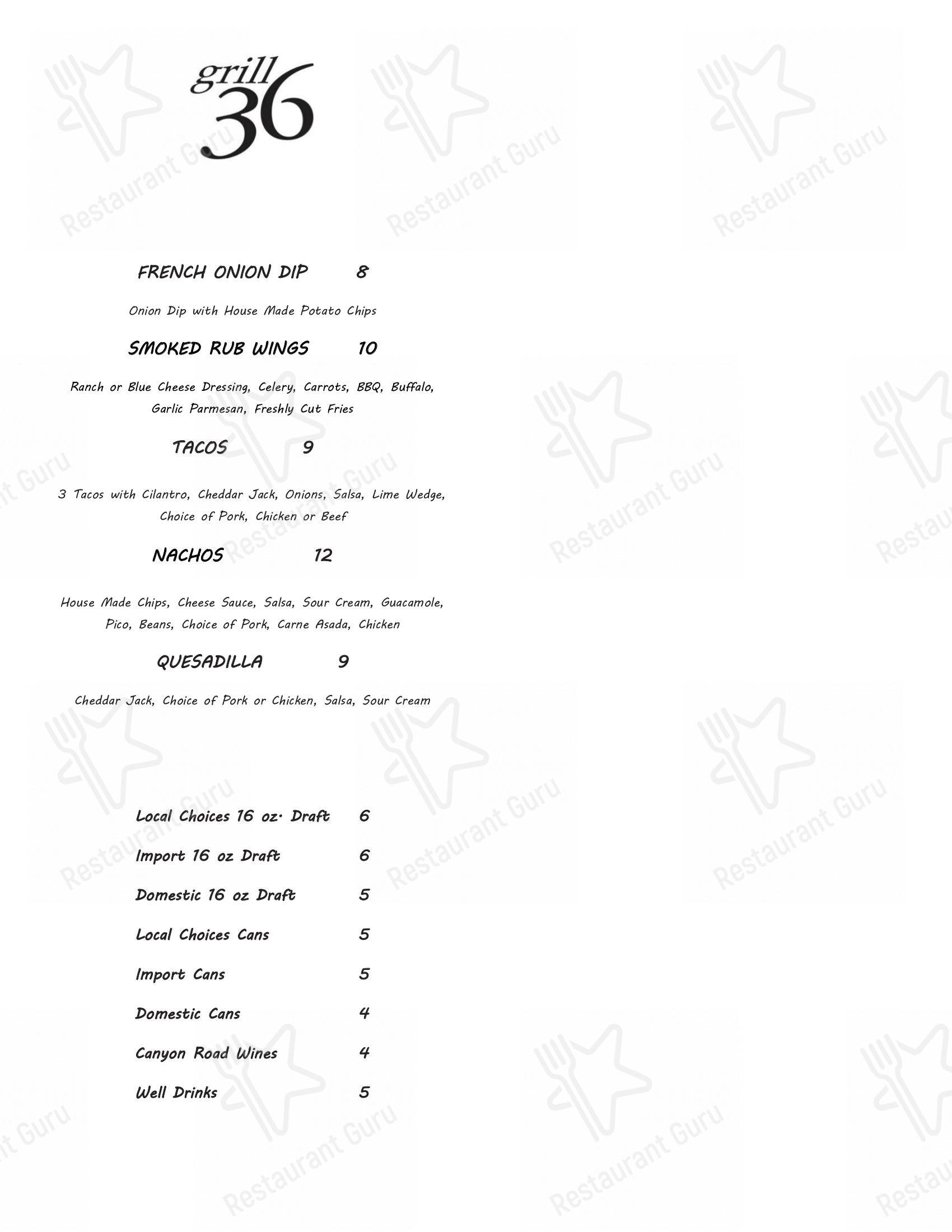 Menu at Raven Golf Club, Phoenix