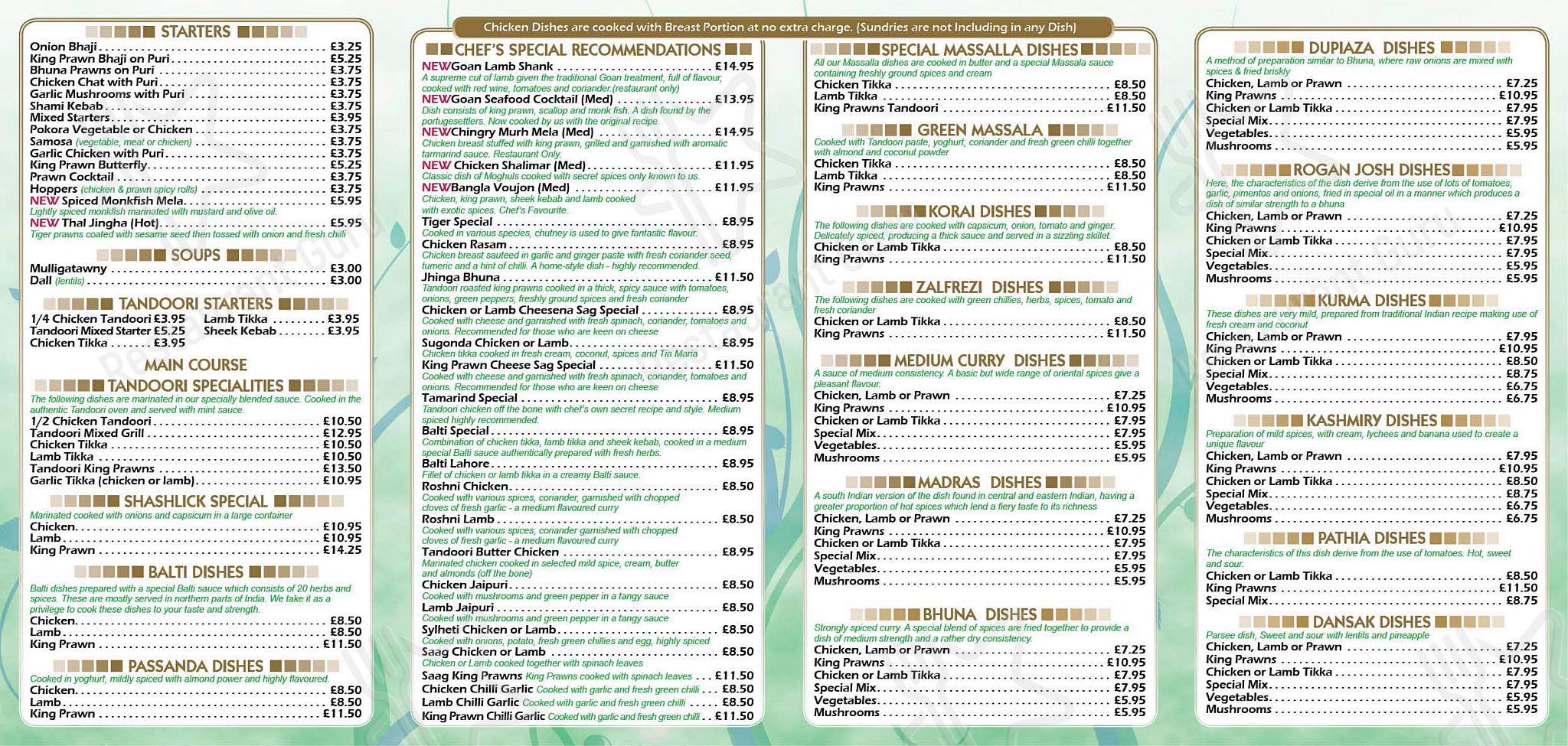 Menu at Cafe India, Huntly