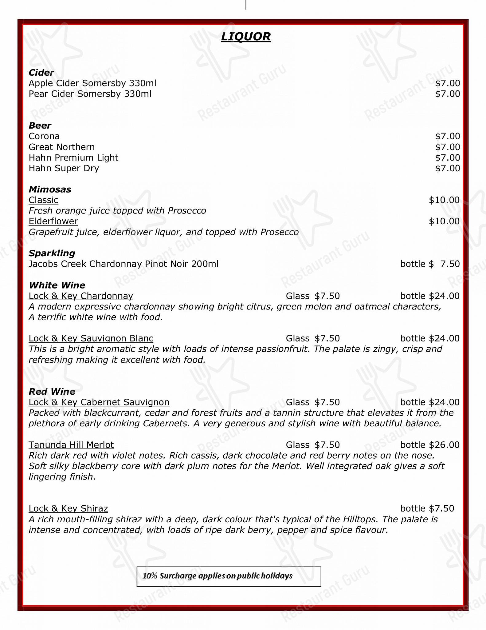 Menu at Grumpy & Sweetheart's cafe, Mogo