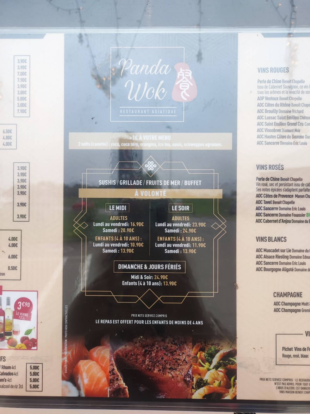 Menu au panda wok restaurant, Anthy-sur-Léman