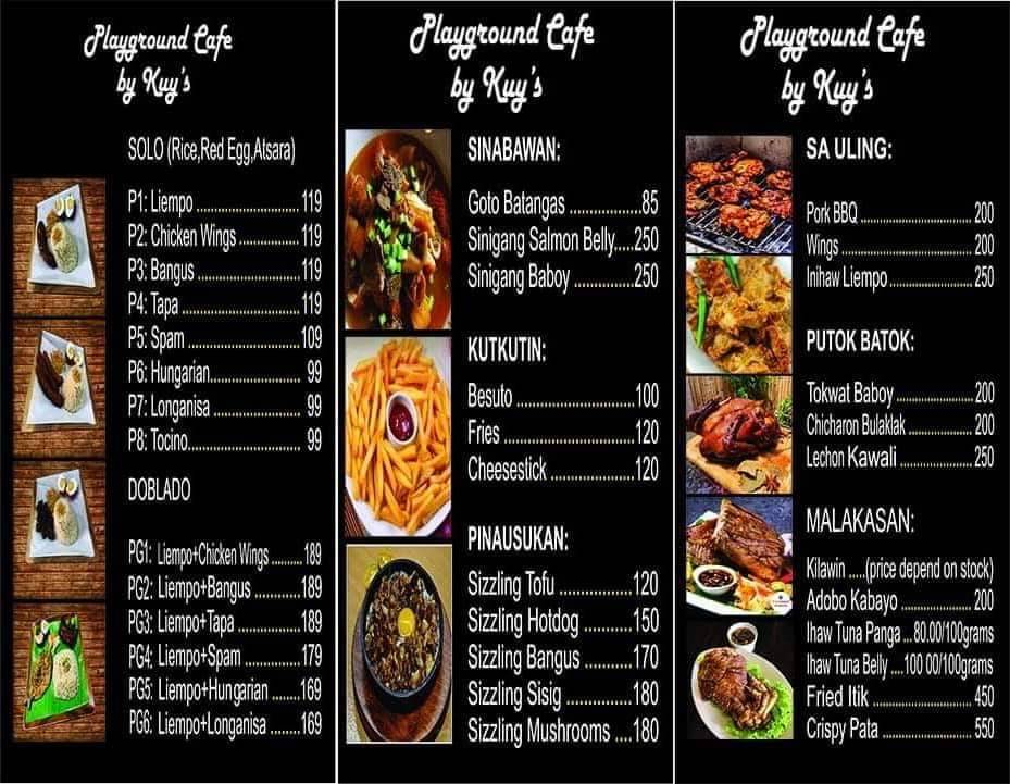 Menu at playground by: kuys pub & bar, Taguig