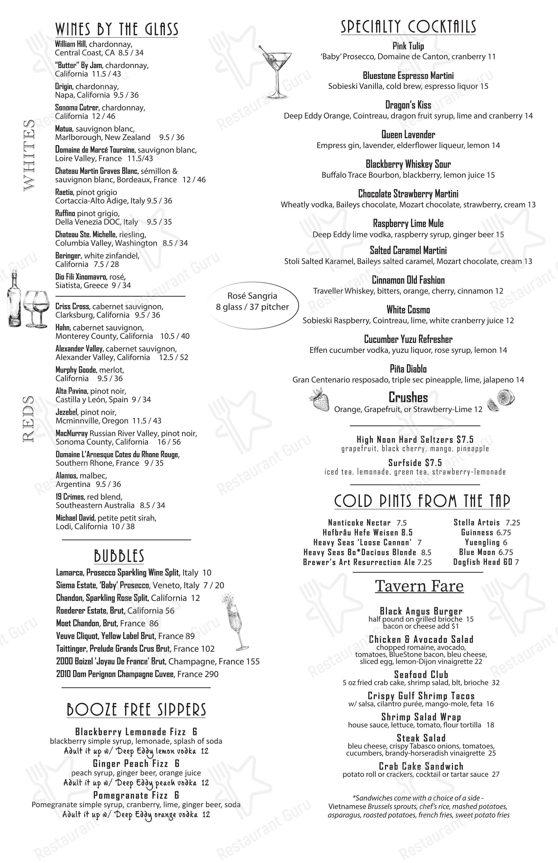 Menu at Bluestone Restaurant, Lutherville-Timonium