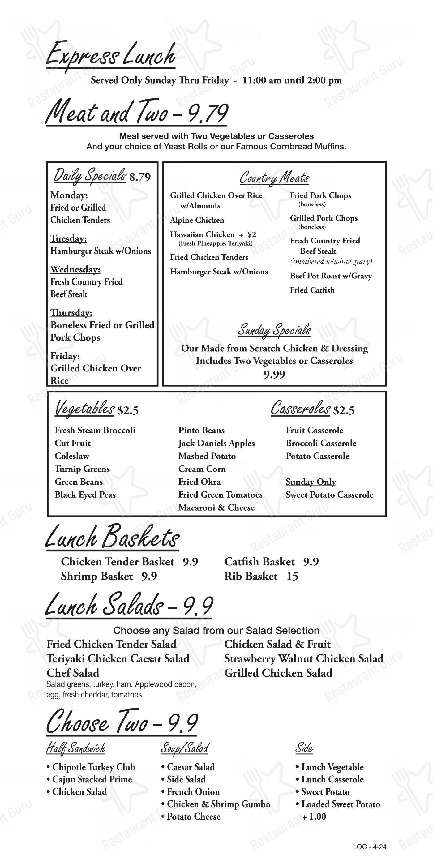 Menu at Brass Lantern steakhouse, Lawrenceburg, Pulaski Hwy