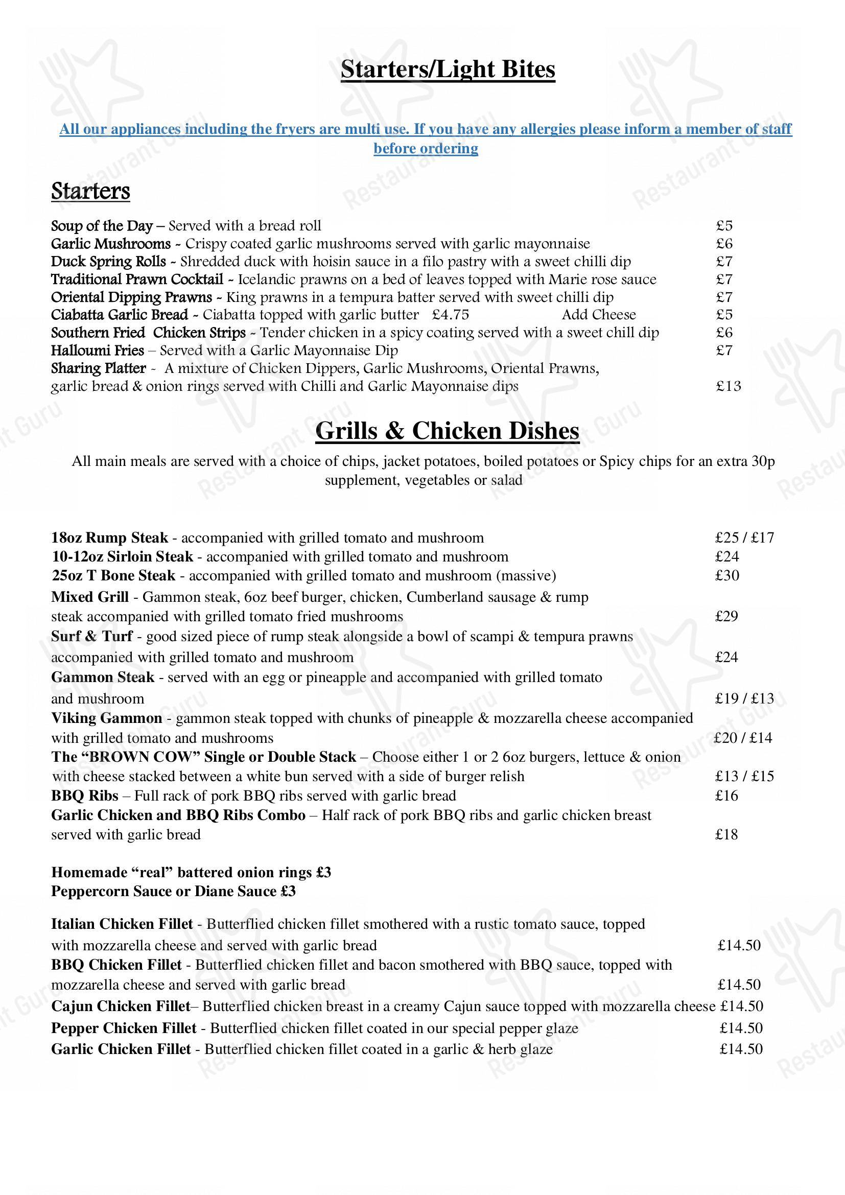 Menu at Brown Cow pub & bar, Dalton-in-Furness