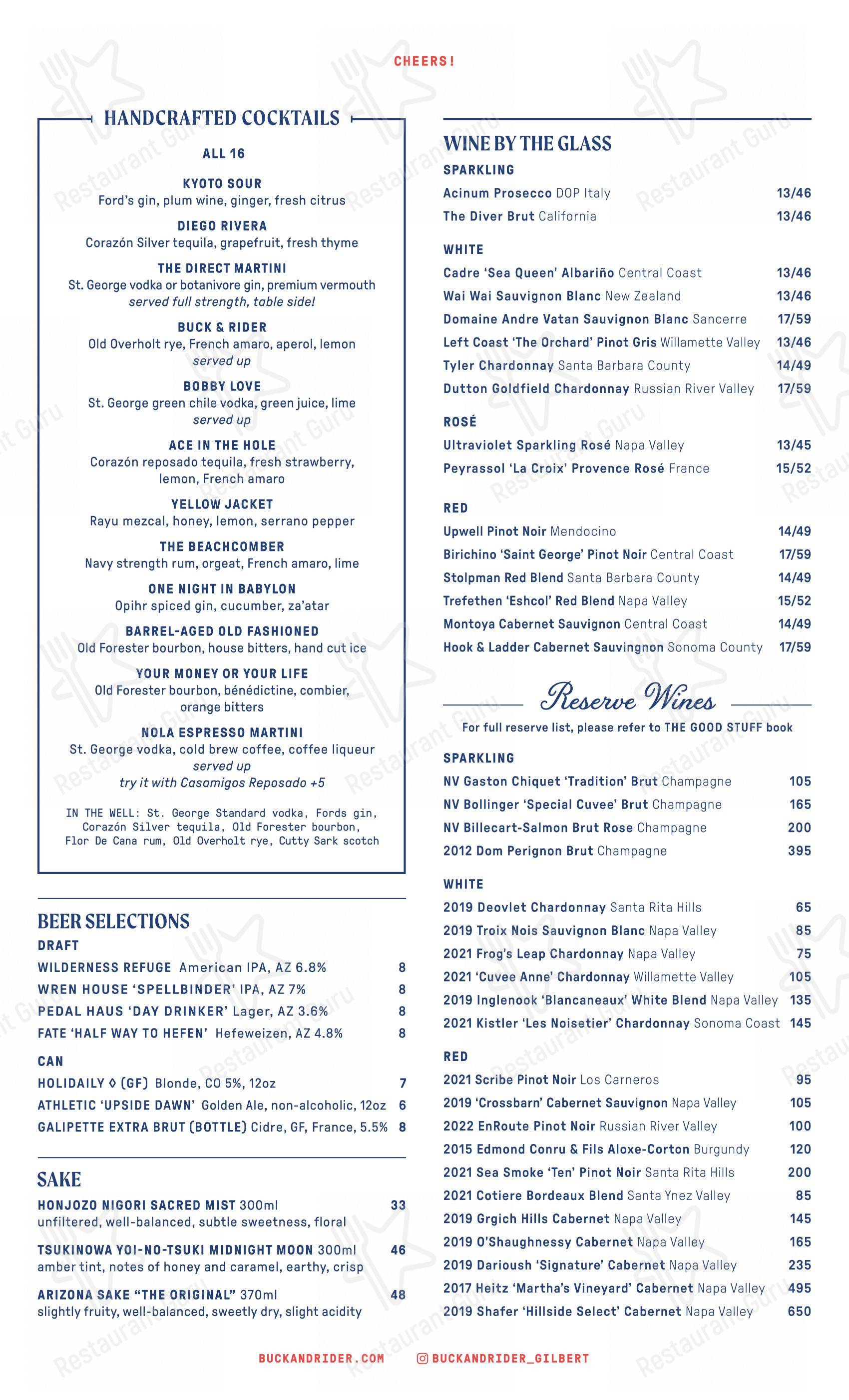 Menu at Buck & Rider Gilbert pub & bar, Gilbert