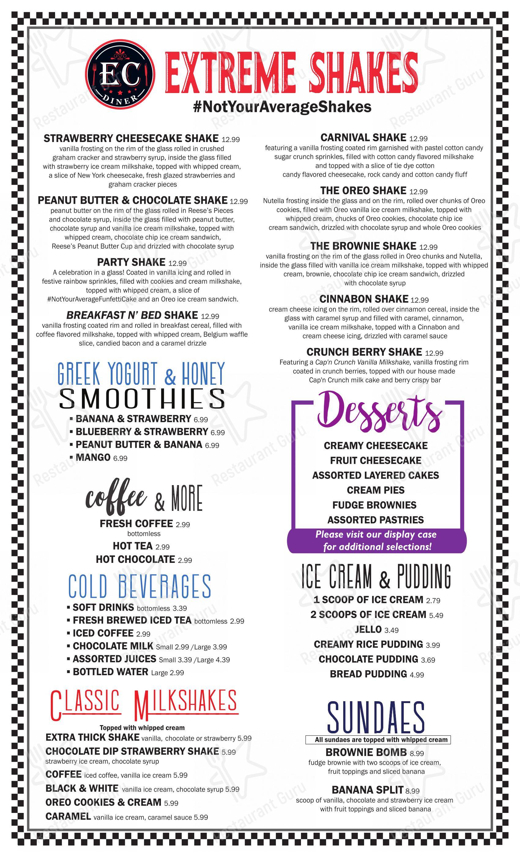 Menu at EC Diner restaurant, Ellicott City