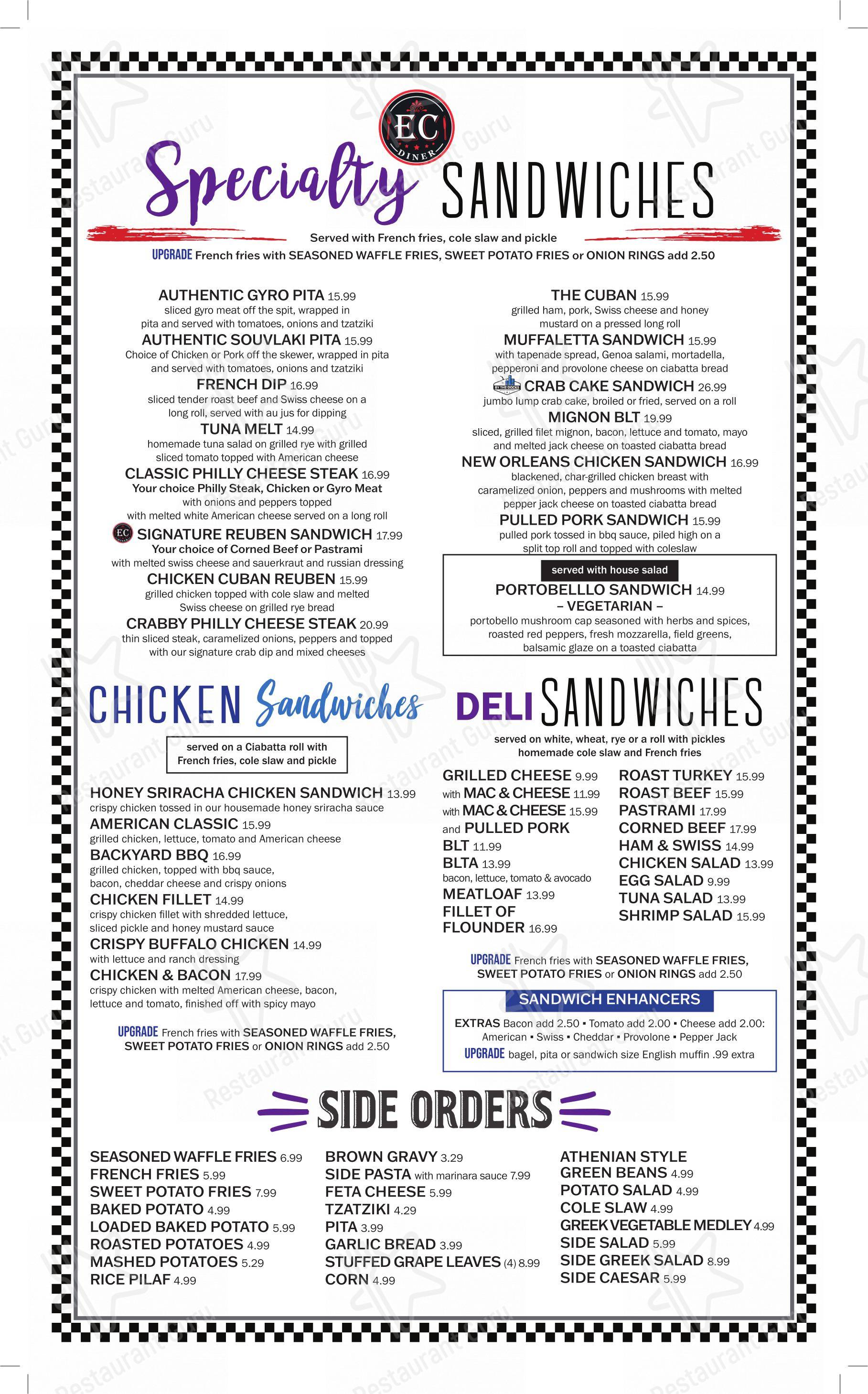 Menu at EC Diner restaurant, Ellicott City