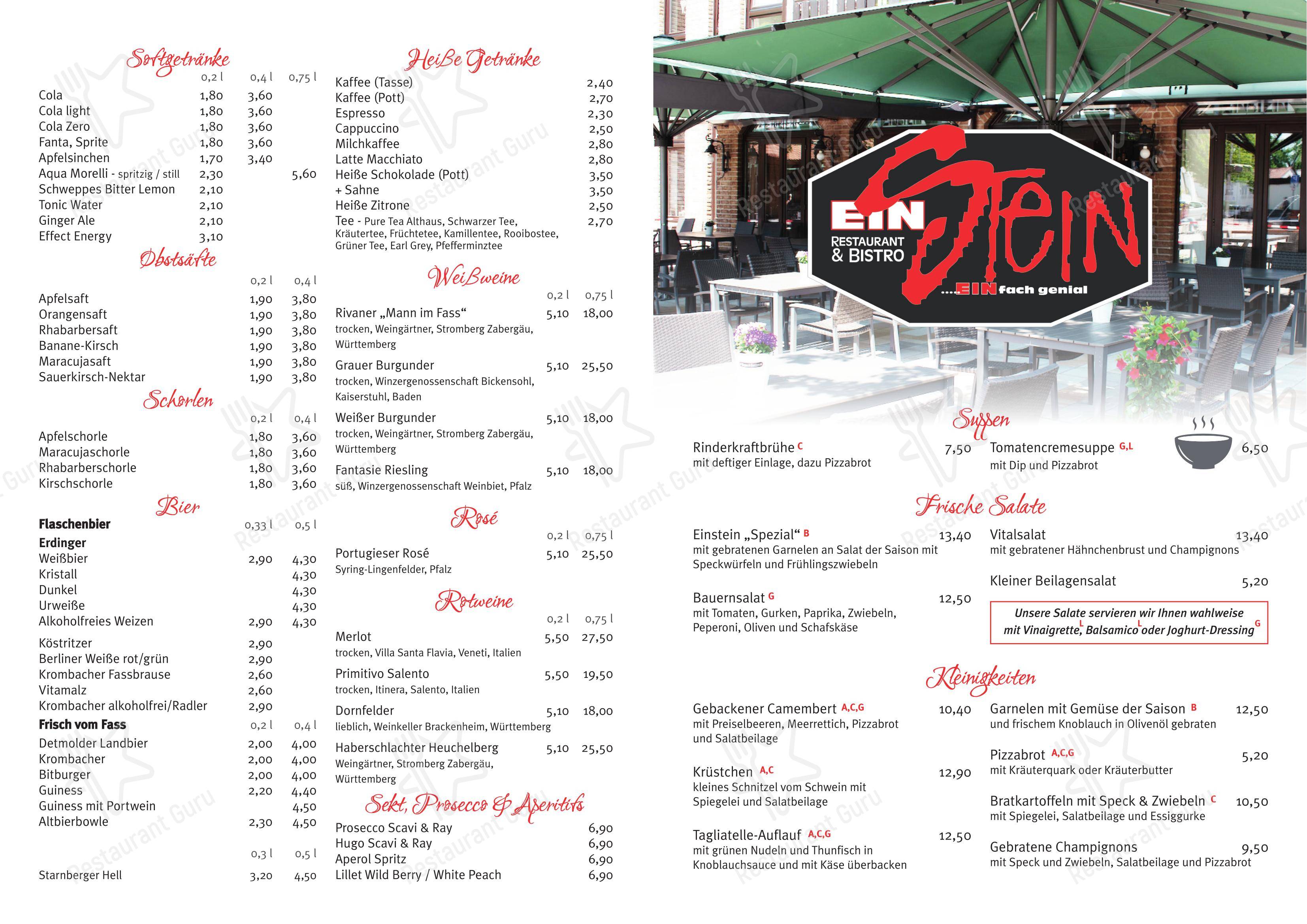 Speisekarte von Einstein Restaurant & Bistro, Hövelhof