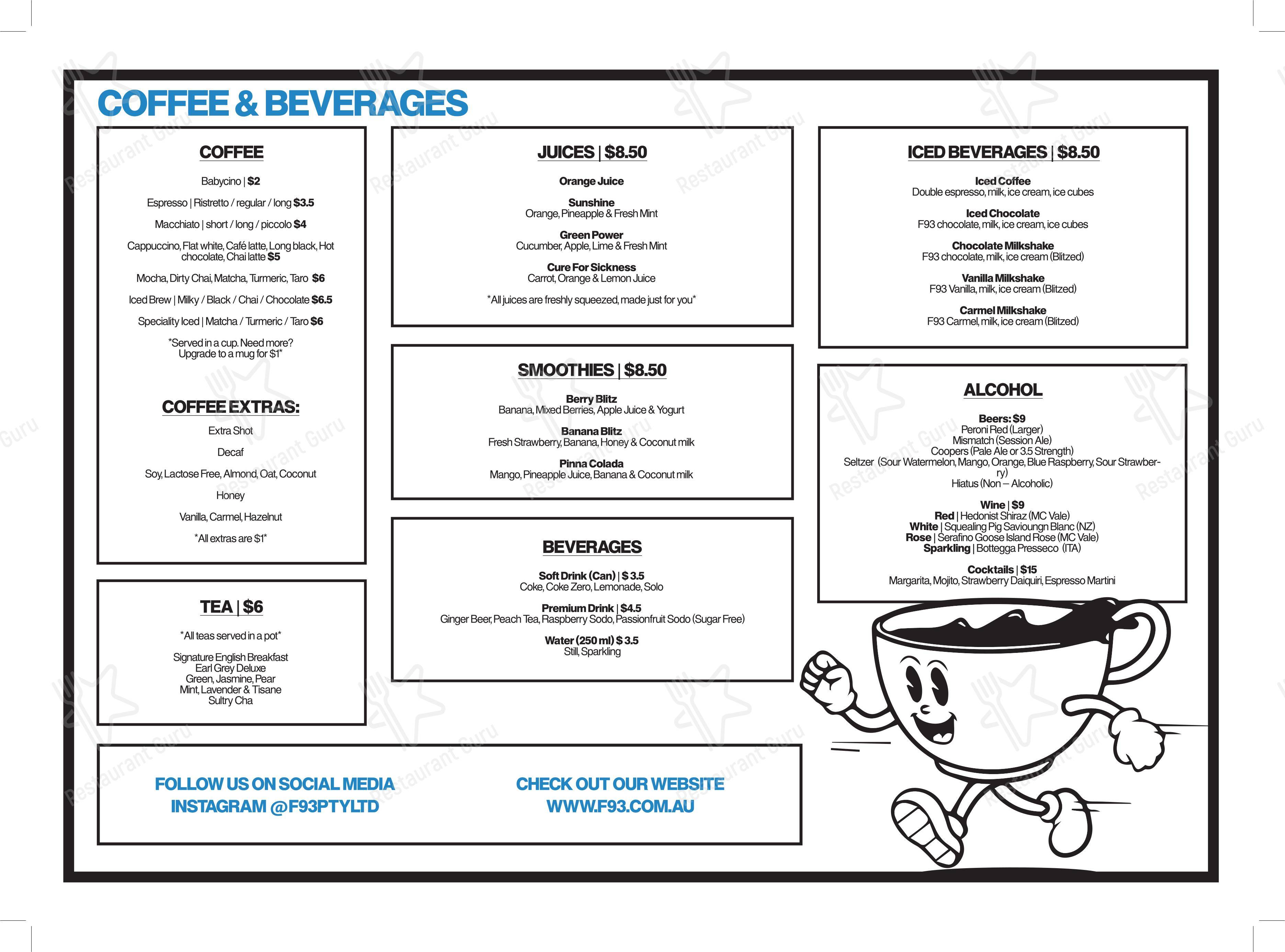 Menu at F93 Cafe, Keswick