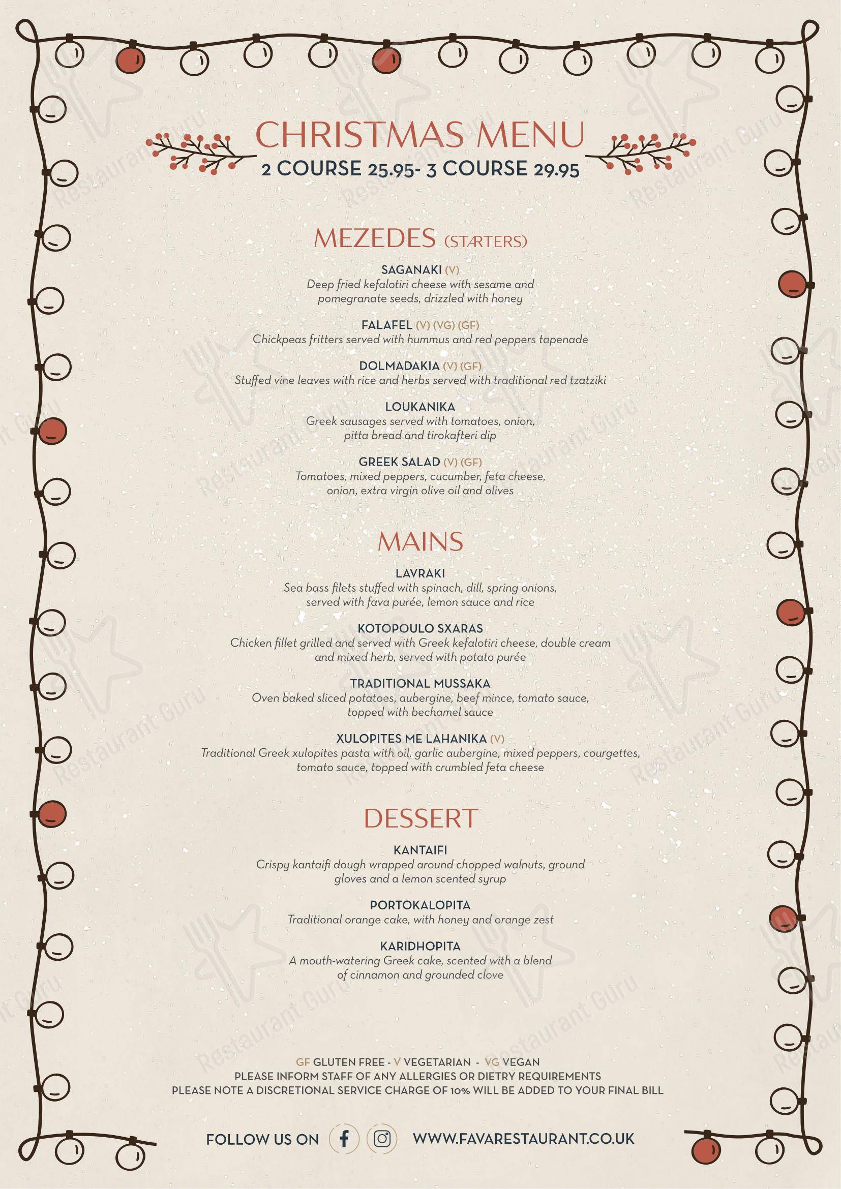 Menu at Fava Restaurant - Greek Kitchen, Edinburgh