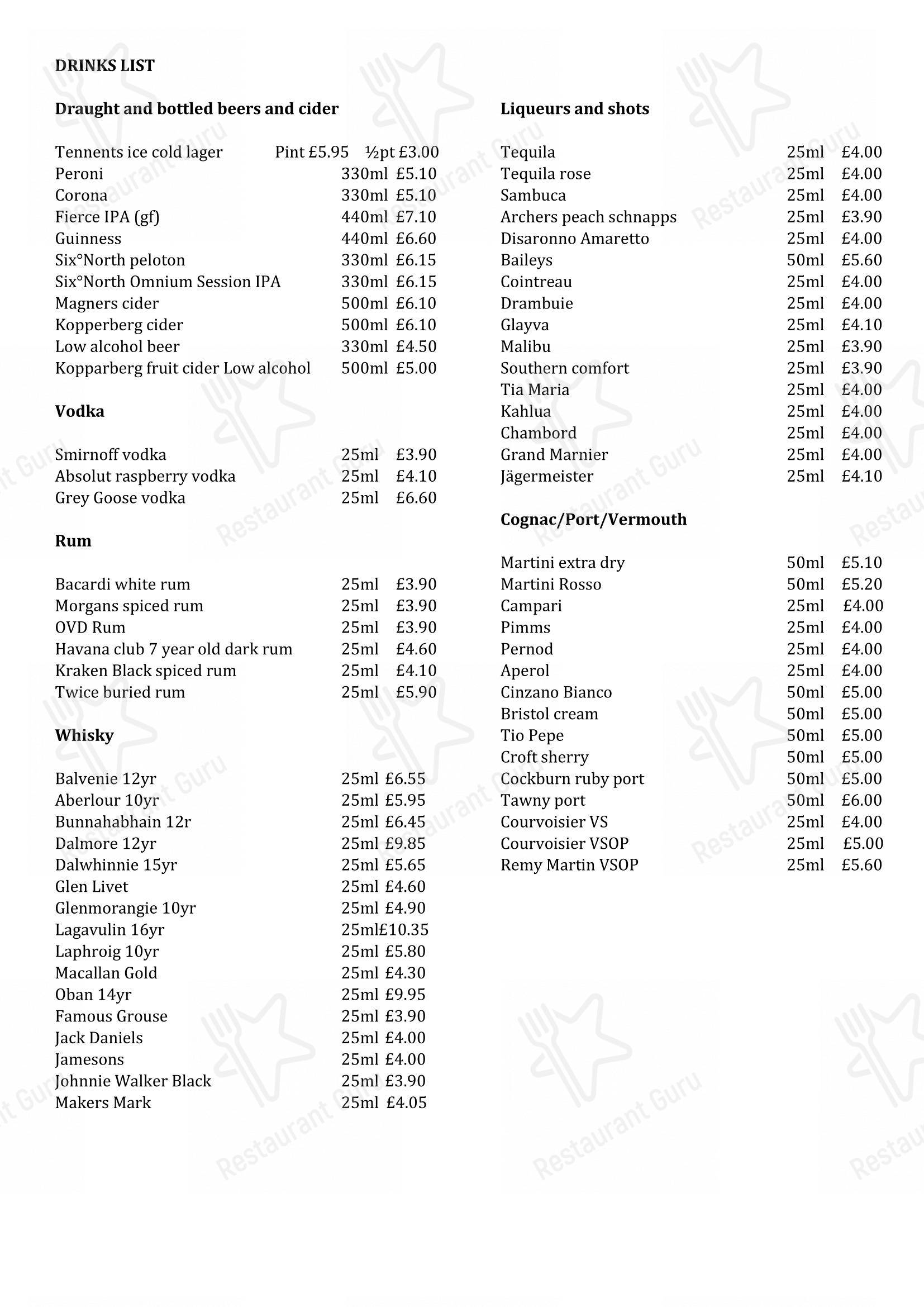 Menu at Fennel Restaurant, Inverurie