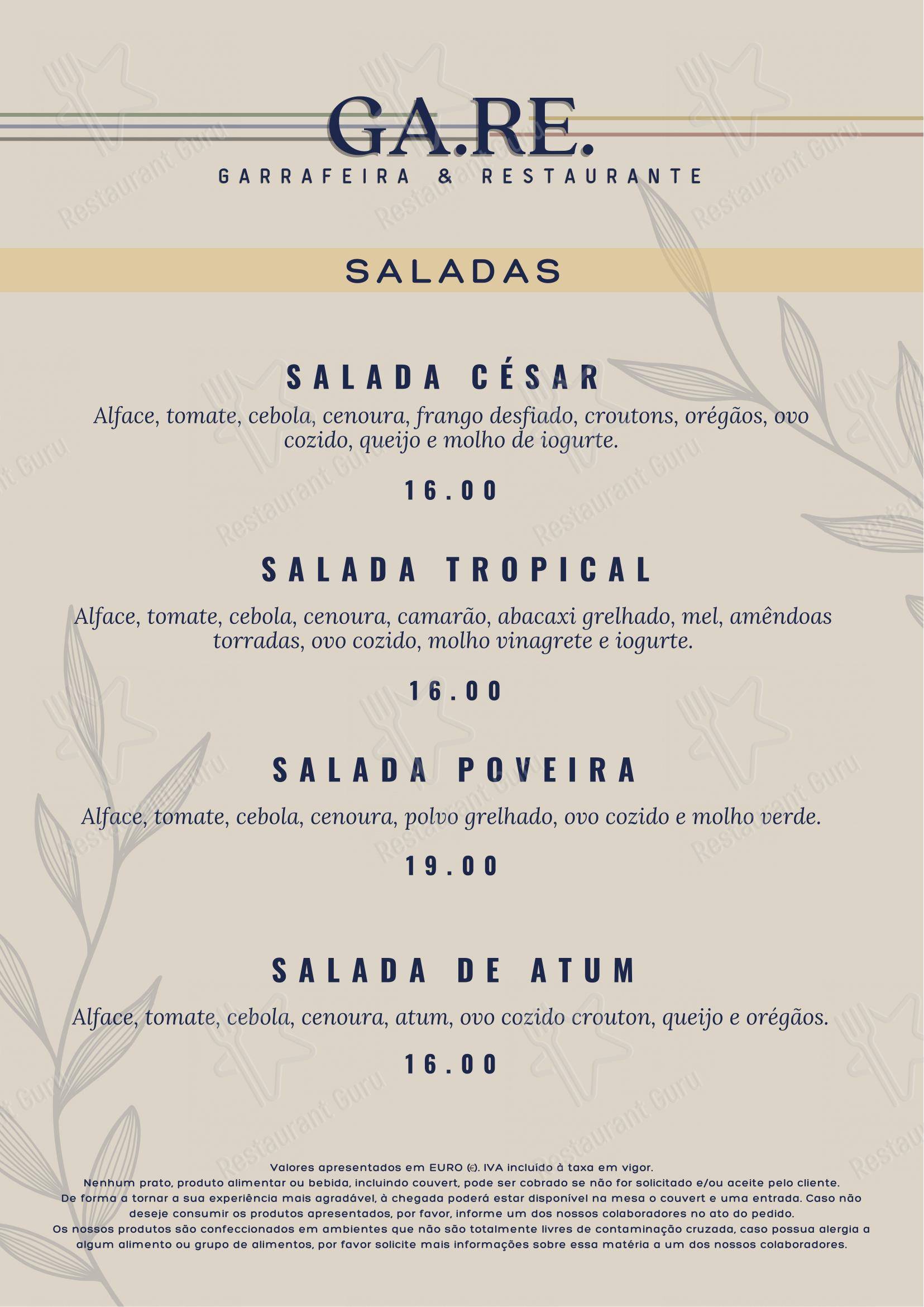 Menu em GA.RE. - Garrafeira & Restaurante, Vila Real, Rua Doutor ...