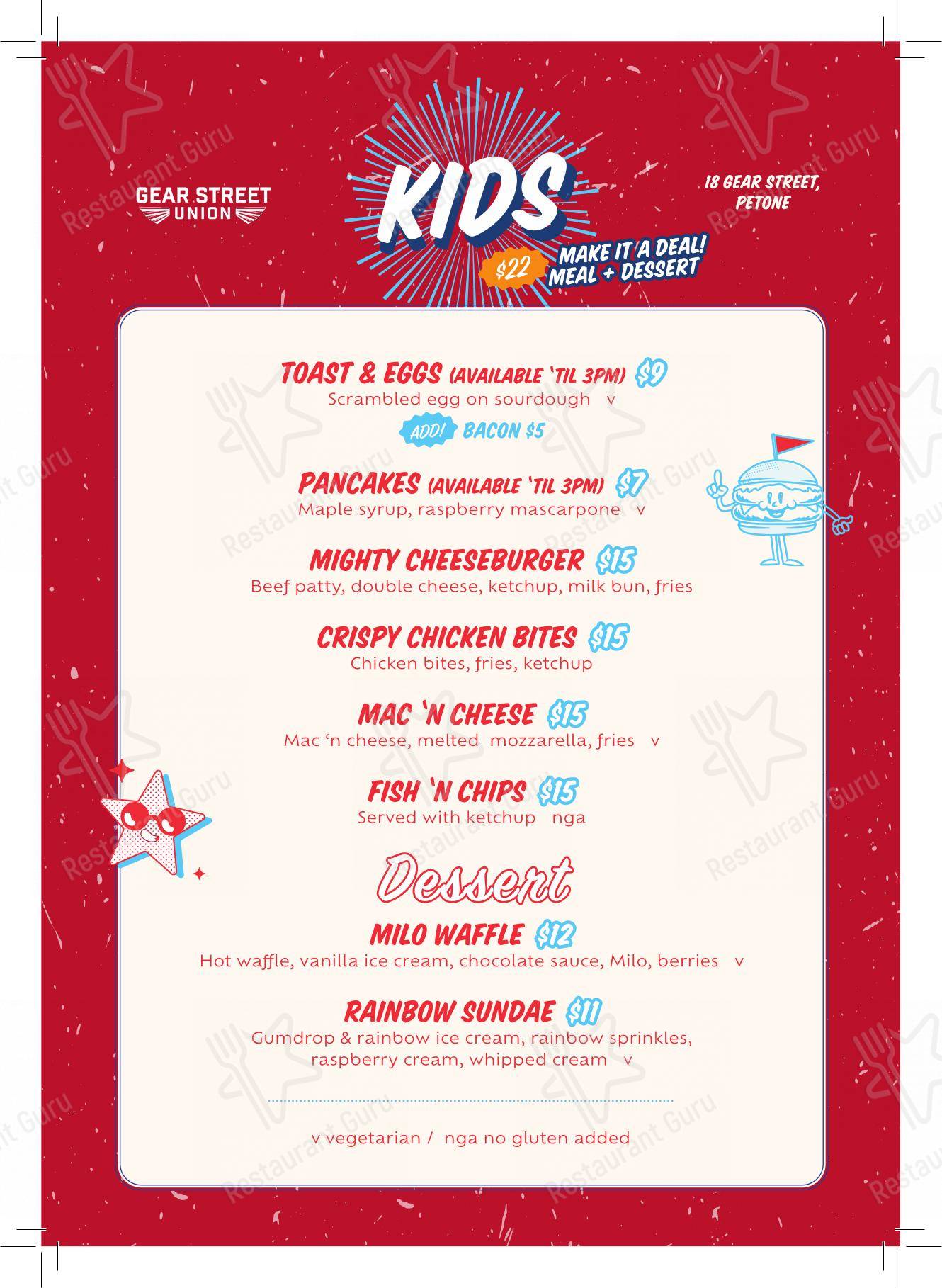 Menu at Gear Street Union restaurant, Lower Hutt