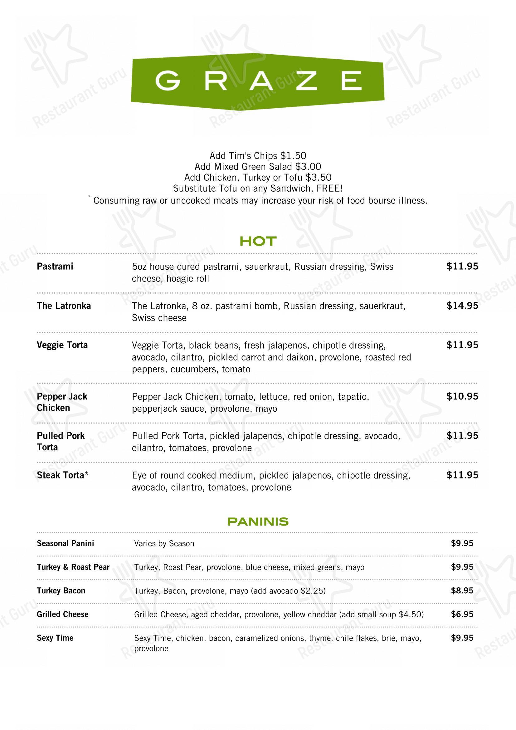 Menu at Graze 'a Place To Eat' restaurant, Walla Walla, 5 S Colville St