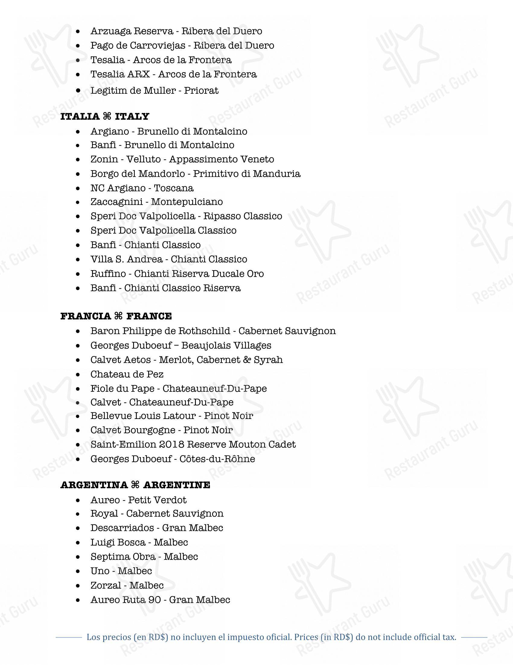 Carta del restaurante Kaboclo Wine & Steak House, Punta Cana