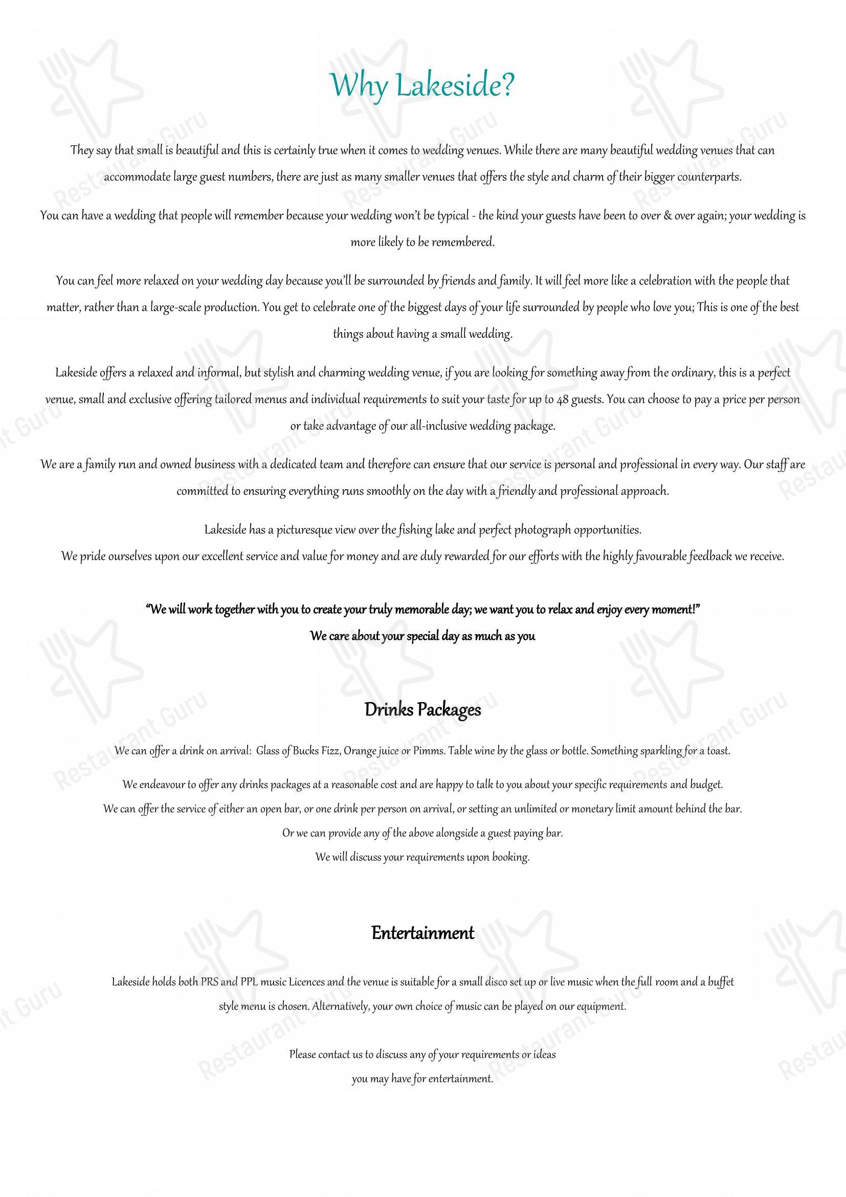 Menu at Lakeside Bistro cafe, Overseal