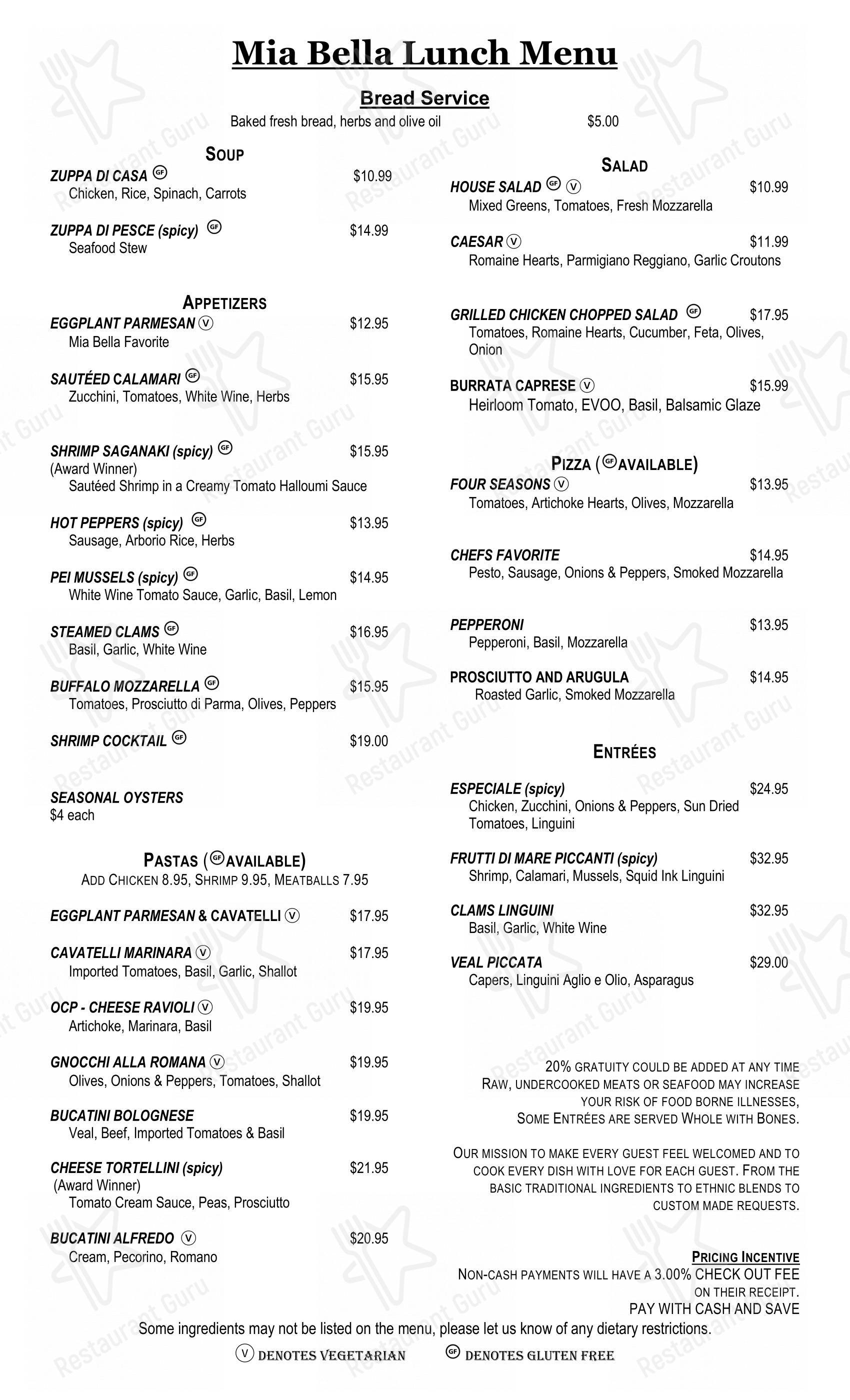 Menu at Mia Bella Restaurant, Cleveland
