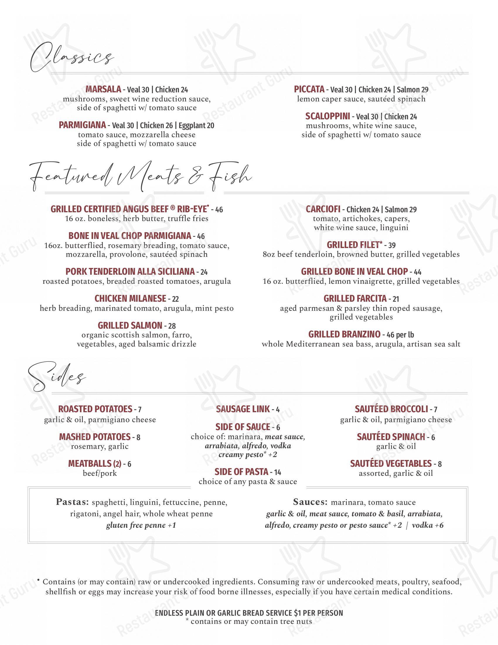 Menu at Nora's Italian Cuisine pub & bar, Las Vegas, W Flamingo Rd