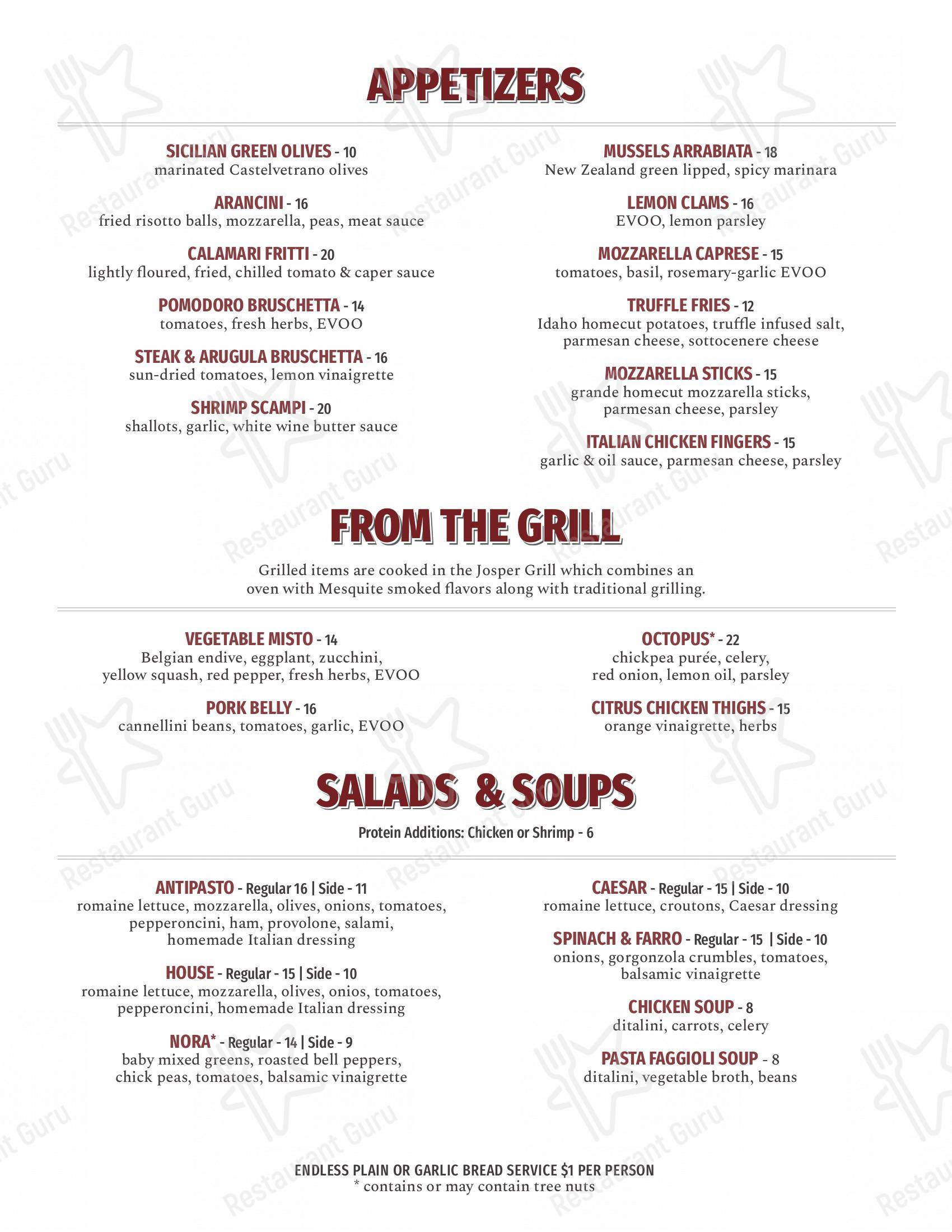 Menu at Nora's Italian Cuisine pub & bar, Las Vegas, W Flamingo Rd