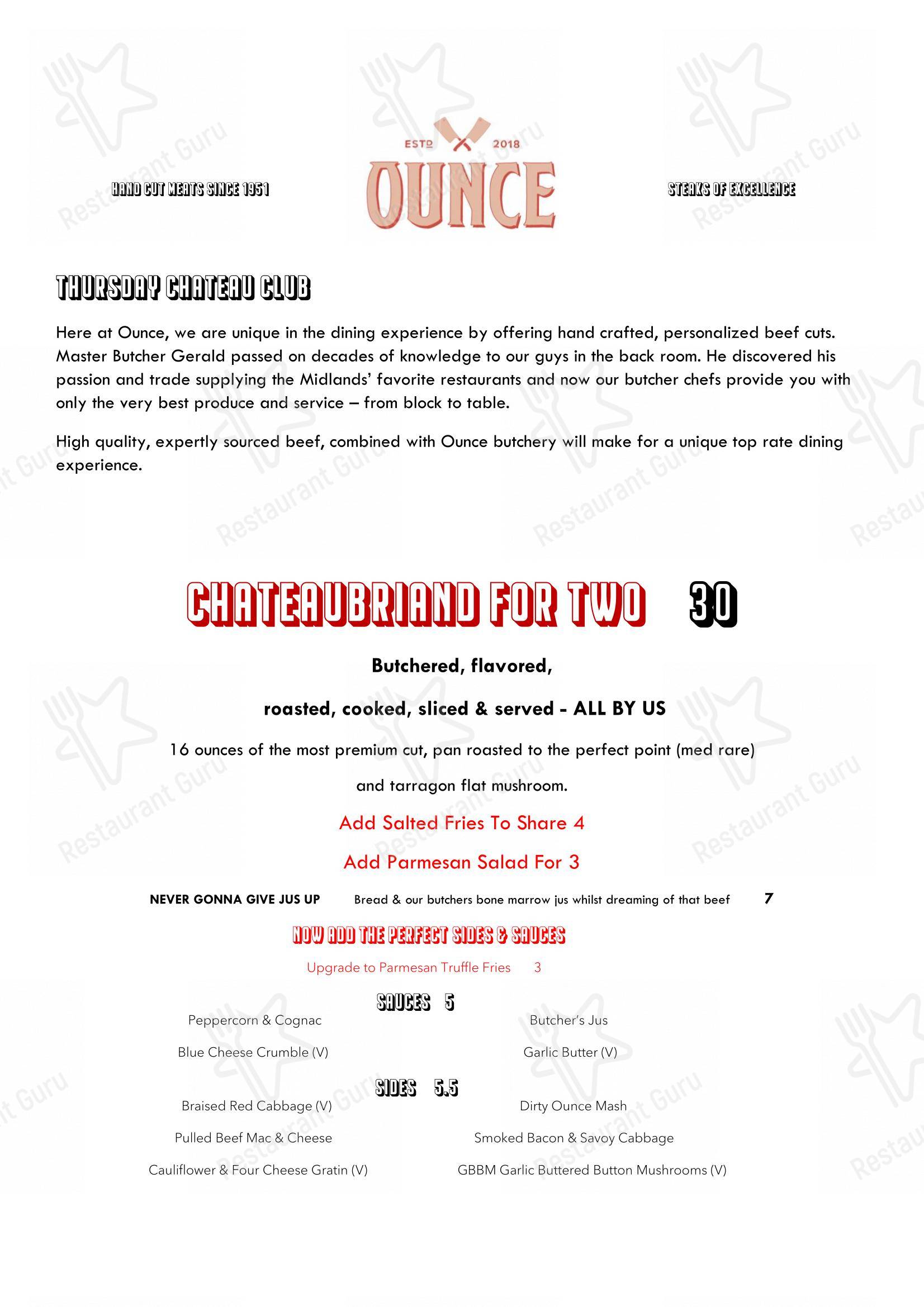 Menu at Ounce Bar And Kitchen, Worcester