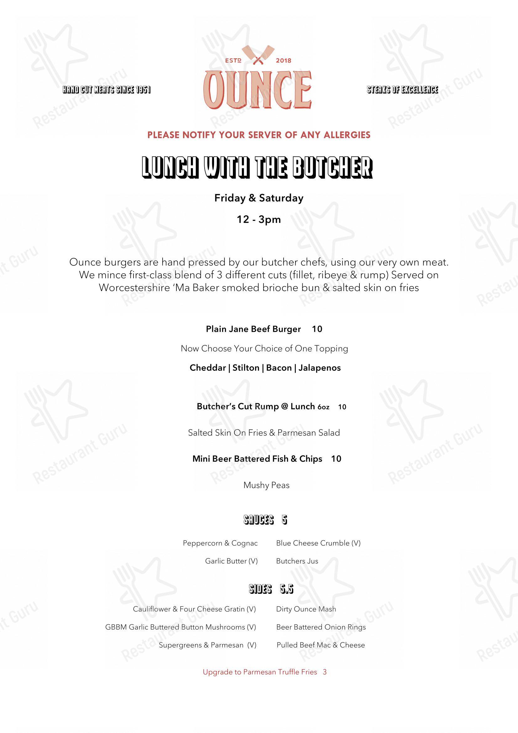 Menu at Ounce Bar And Kitchen, Worcester