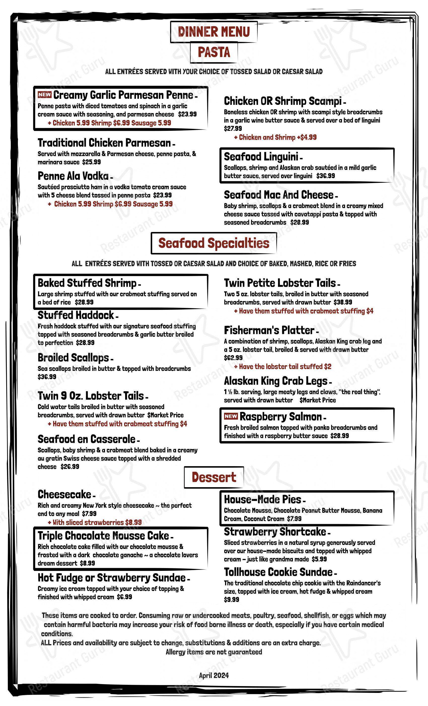 Menu at Raindancer Restaurant, Amsterdam, NY-30