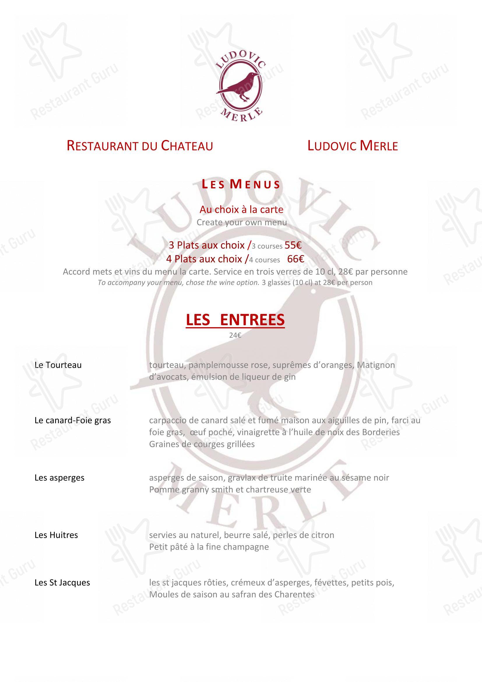 Menu au Restaurant du Château, Jarnac
