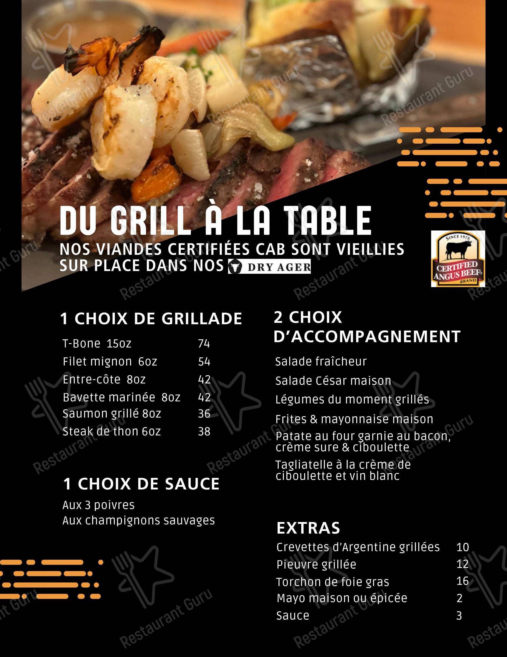 Menu au Restaurant Le Capitaine Provost, Lac-Mégantic